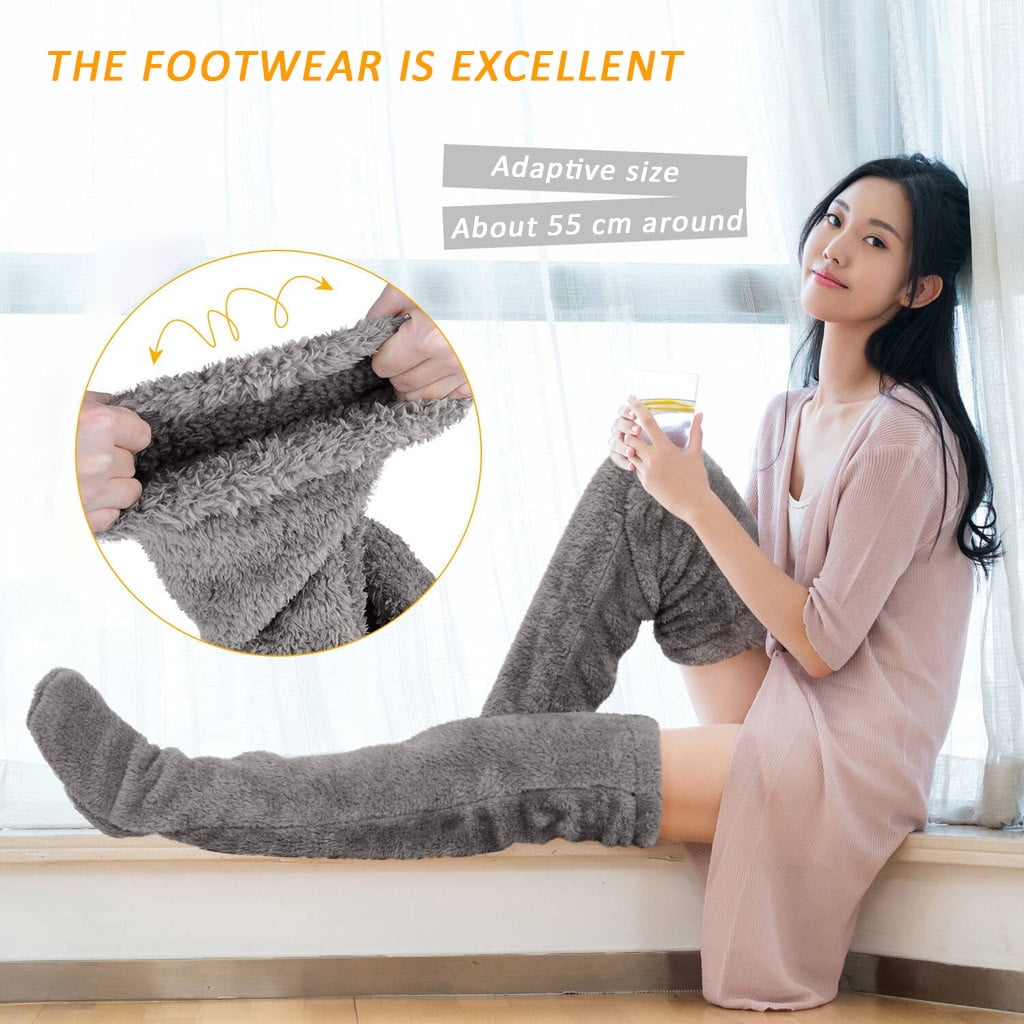 Shldybc Over Knee High Fuzzy Socks Plush Slipper Stockings Furry Long ...