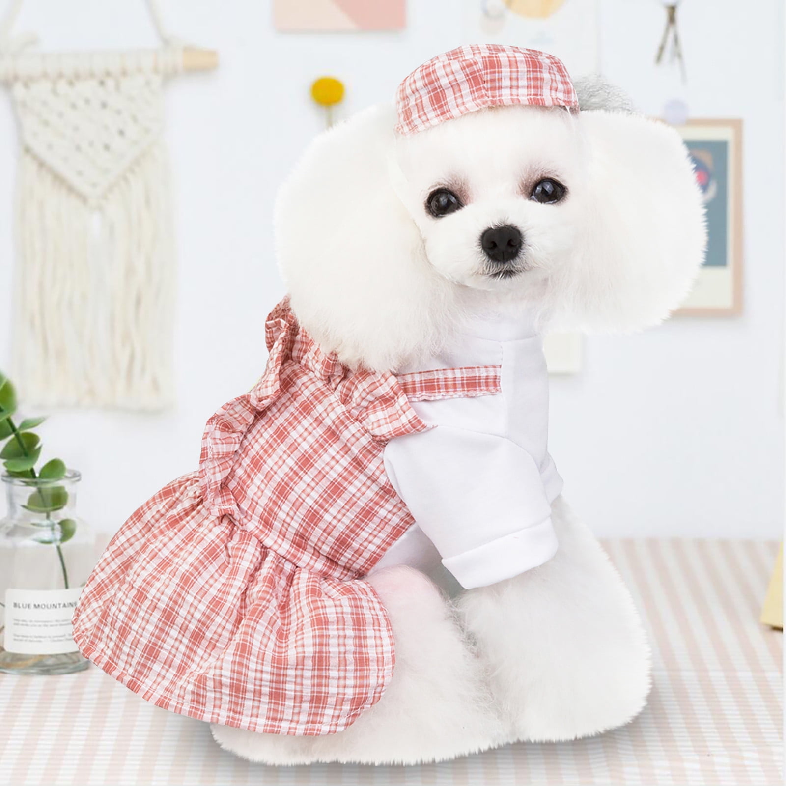 FAMTKT Pet Dog Summer New Dress Cute Plaid Uniform Skirt Princess Style ...