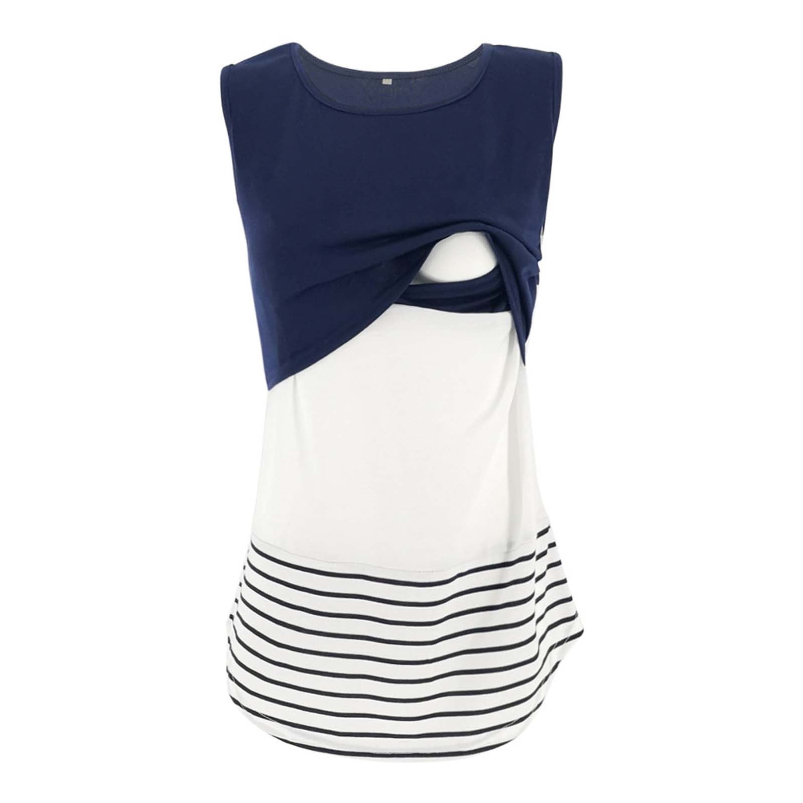 Shldybc Pregnant Women Clothes Striped Stitching Lace Vest Maternity ...