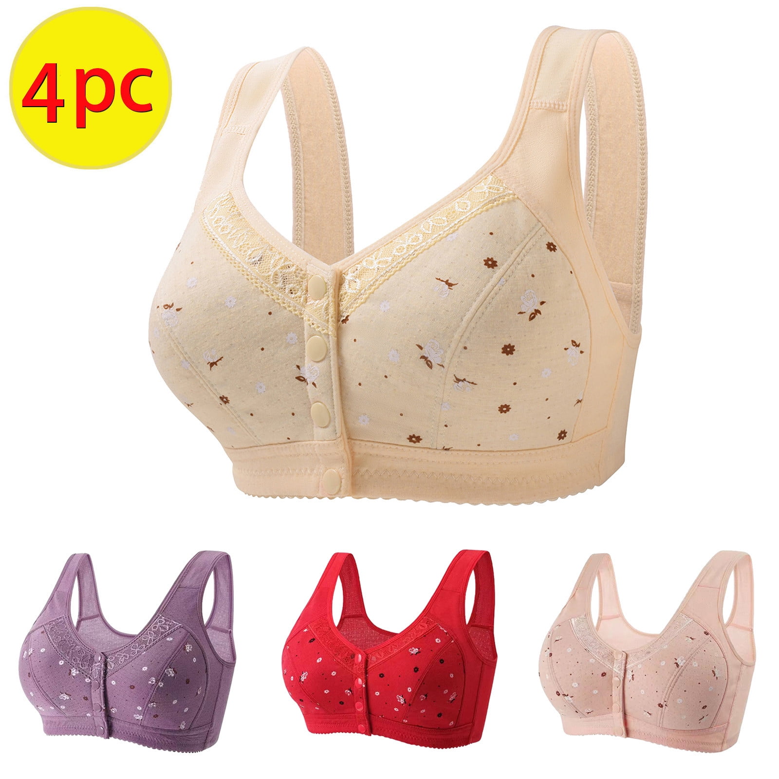 Shldybc Red 4PC Women's Bras Wireless Full Cover Plus Size Sexy Comfort ...