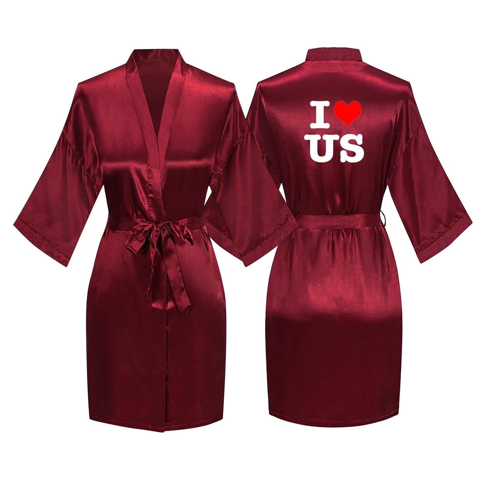 Shldybc Red Silk Robes for Women Men Spa Robe Couples His and Hers ...