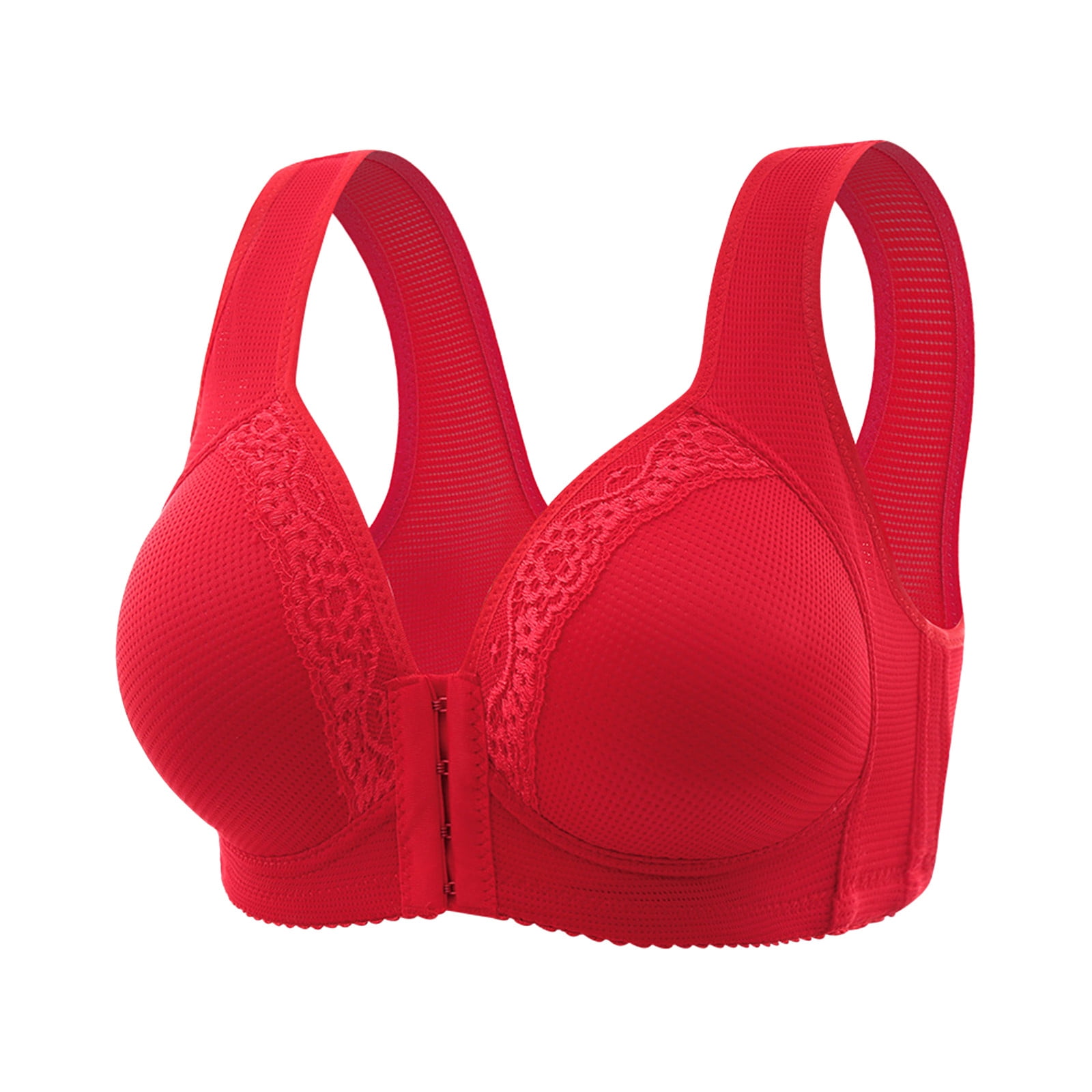 Shldybc Red Women's Plus Size Front-Close Bra Wonderwire Lace Underwire ...