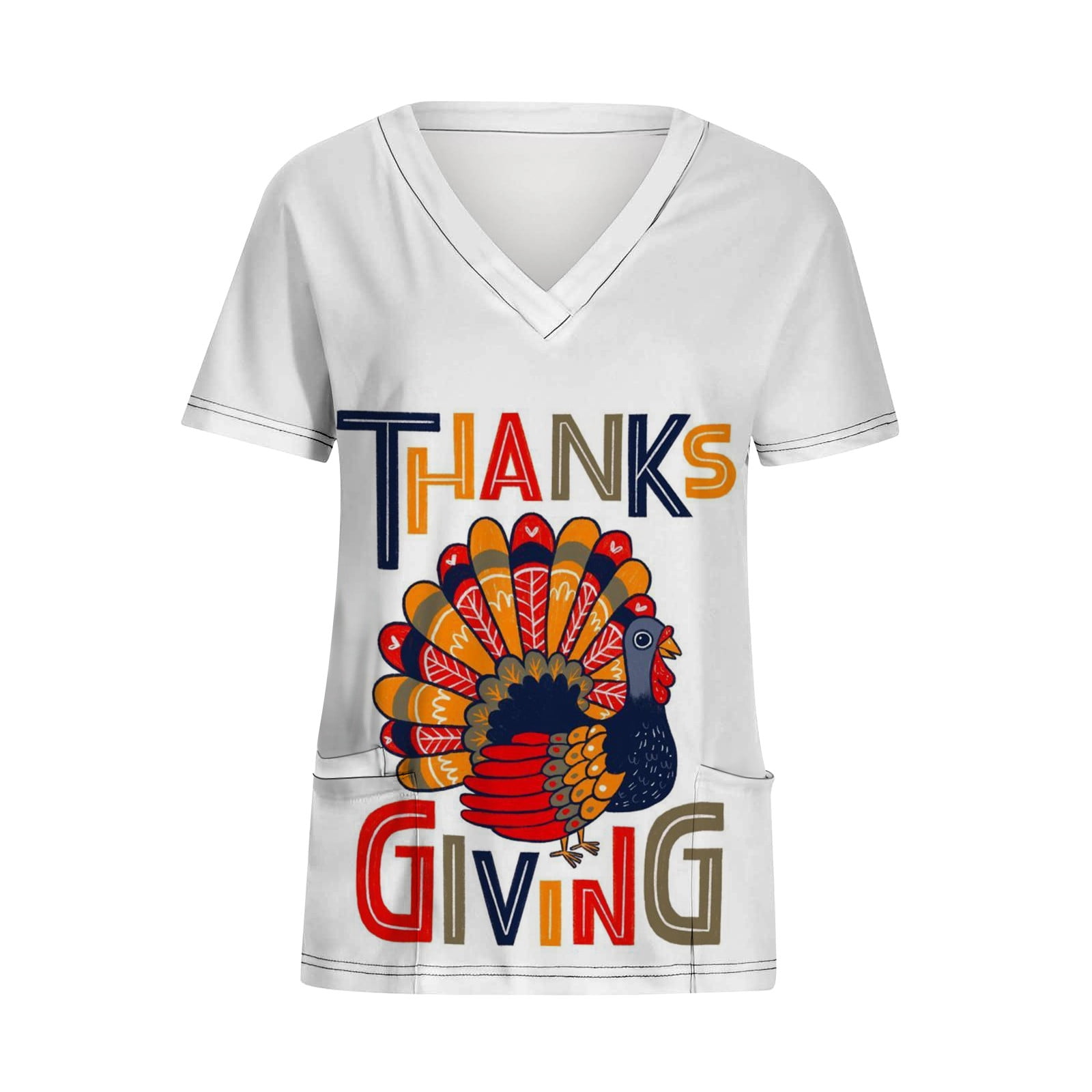 Shldybc Thanksgiving Scrub Tops Women Turkey Nurse Holiday Nursing T ...