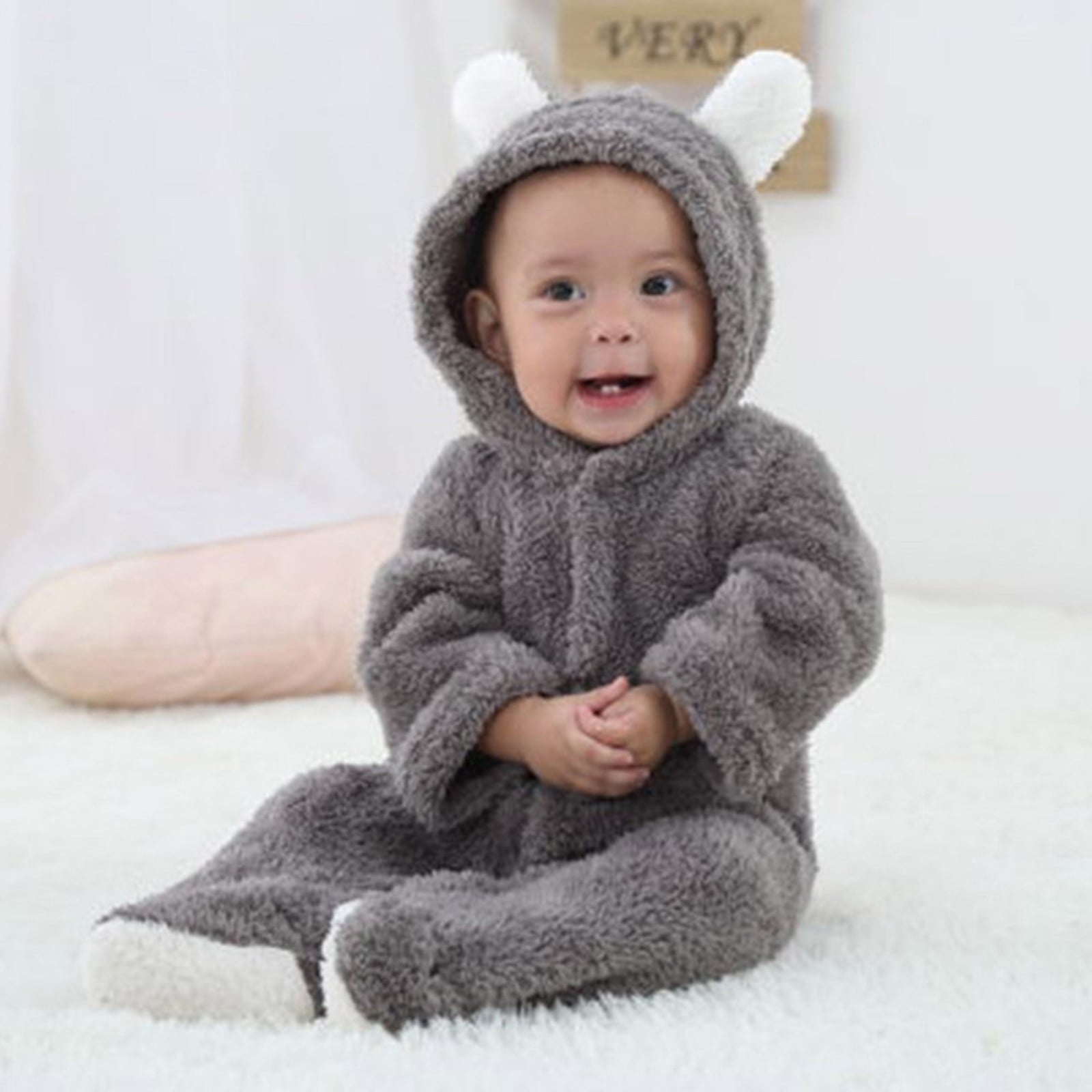 Shldybc Toddler Baby Boys Girls Rompers Color Plush Cute Bear Ears Winter Keep Warm Hooded ...