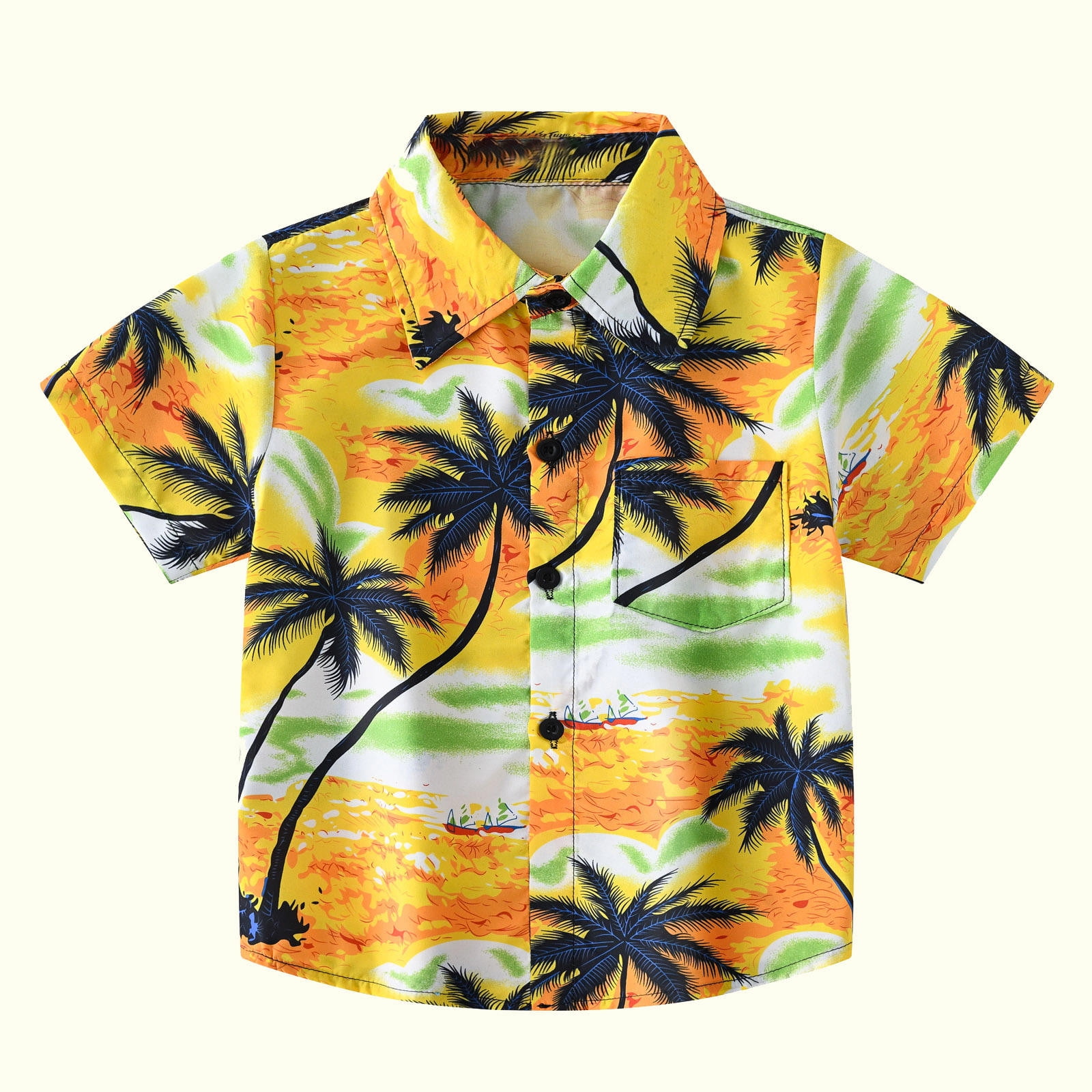 FAMTKT Toddler Baby Boys Shirts Hawaiian Cartoon Print Short Sleeve ...