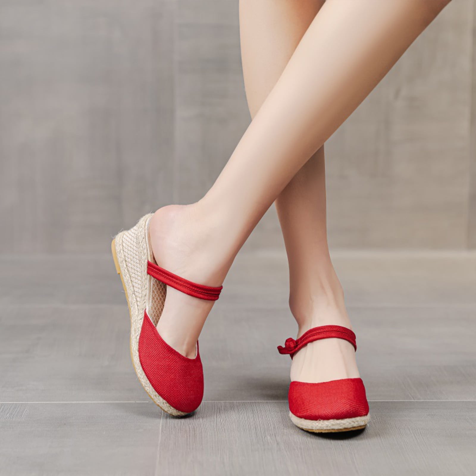 FAMTKT Wedge Sandals for Women, New Knitted Round Toe Wedge Sandals ...