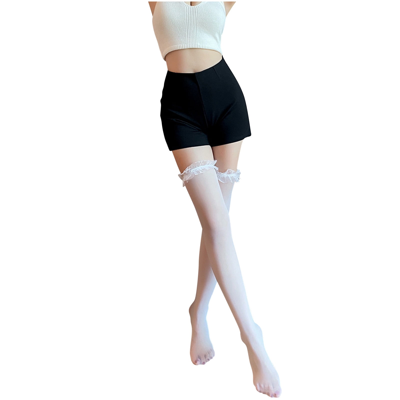 Shldybc White Thigh High Stockings Lace Lace Thin Seductive Calf Socks