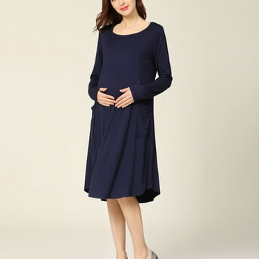 Beaisland Women's Maternity Nursing Dress Long Sleeve Midi Dress For Breastfeeding with Pockets ...