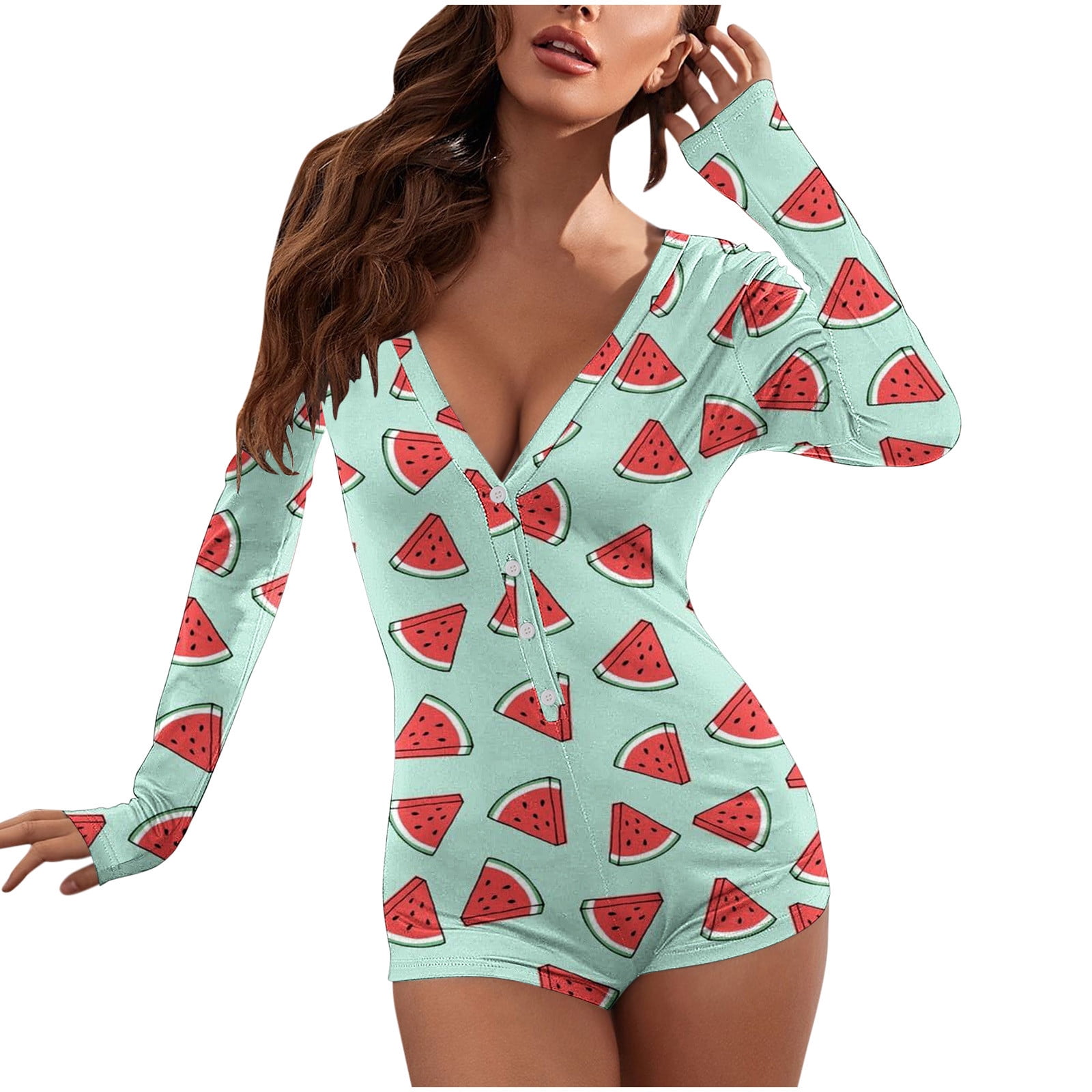 Shldybc Womens Sexy Butt Button Back Flap Jumpsuit V Neck Shorts Long