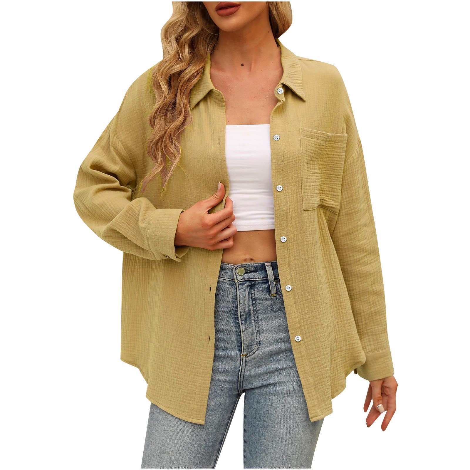 Shldybc Womens Button Down Shirt Classic Long Sleeve Button Front Shirt ...