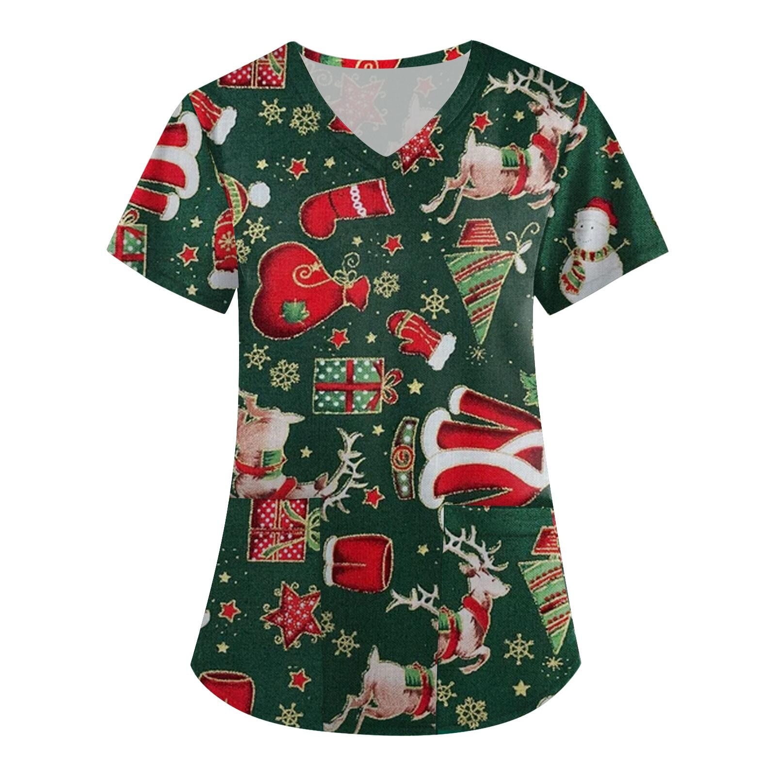 Shldybc Womens Christmas Nursing Scrub Tops Working Uniform Short ...