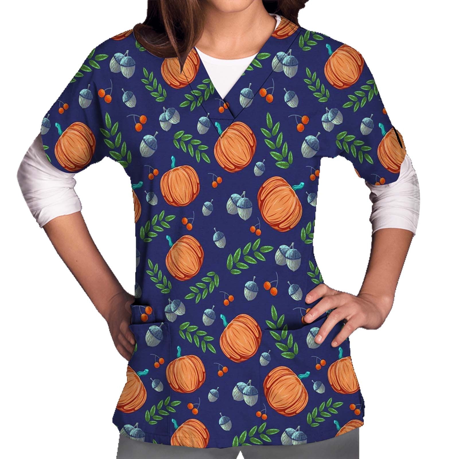 Shldybc Womens Halloween Nursing Scrubs Tops Working Uniform Short ...