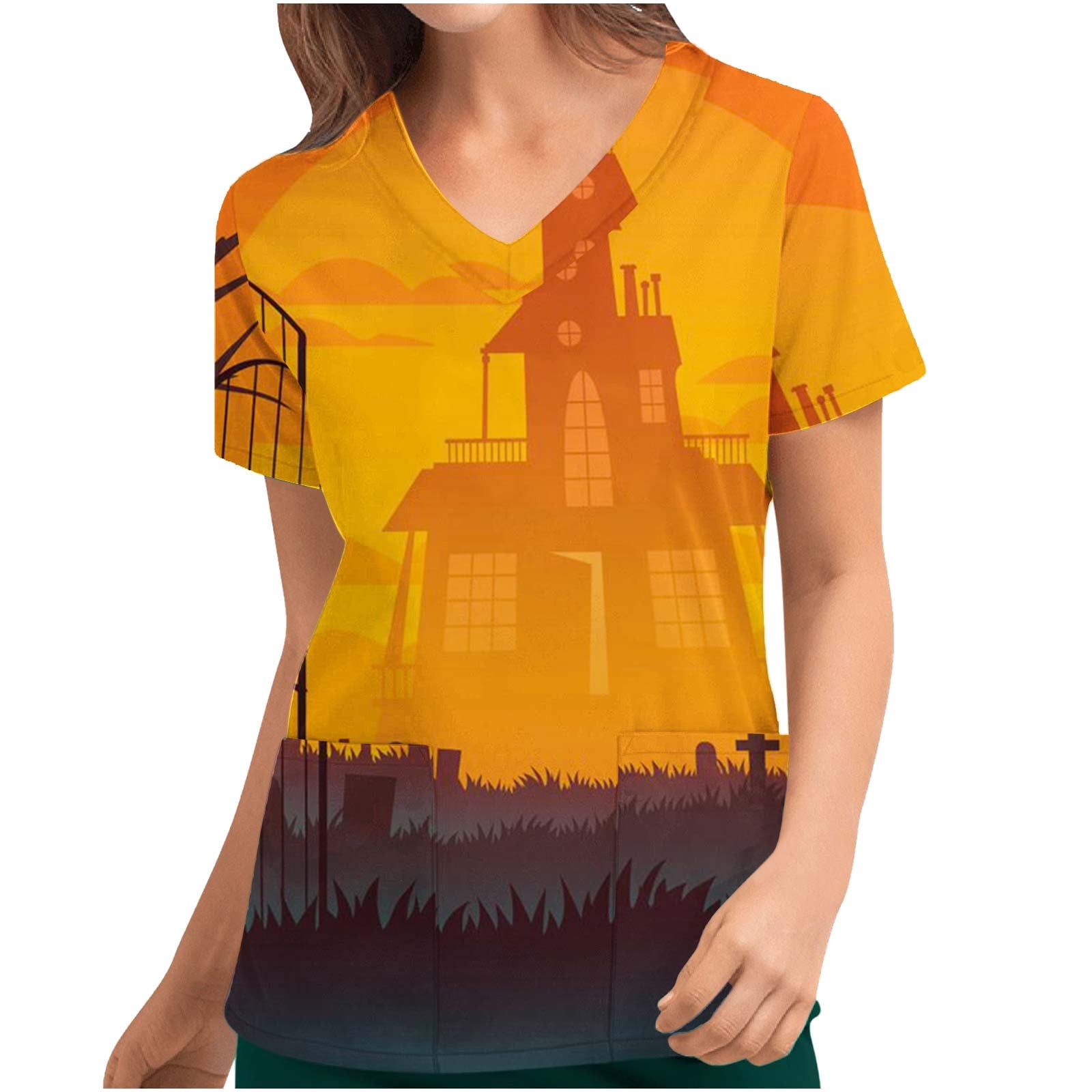 Shldybc Womens Halloween Nursing Scrubs Tops Working Uniform Short ...