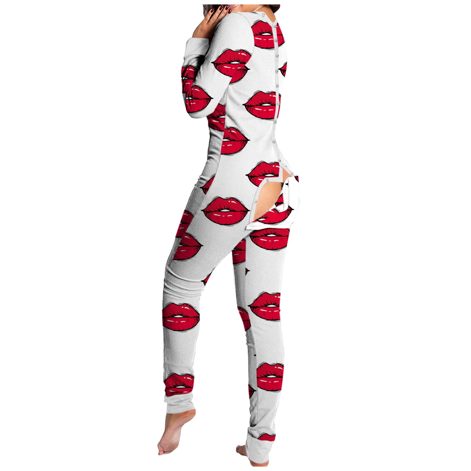 Shldybc Womens Pajama Sets Sexy Deep V Neck Butt Flap Pajamas Onesie