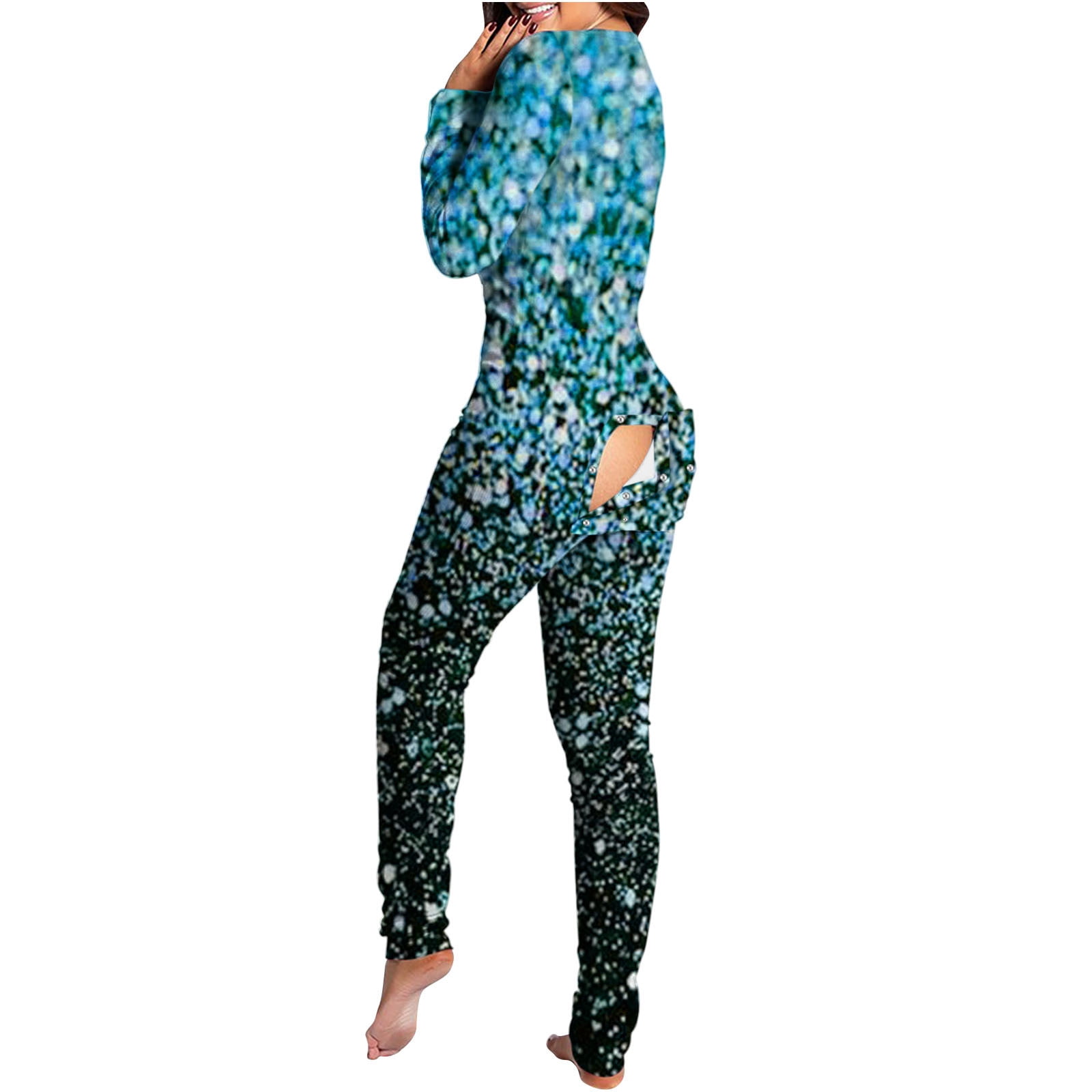 Shldybc Womens Pajama Sets Sexy Deep V Neck Butt Flap Pajamas Onesie