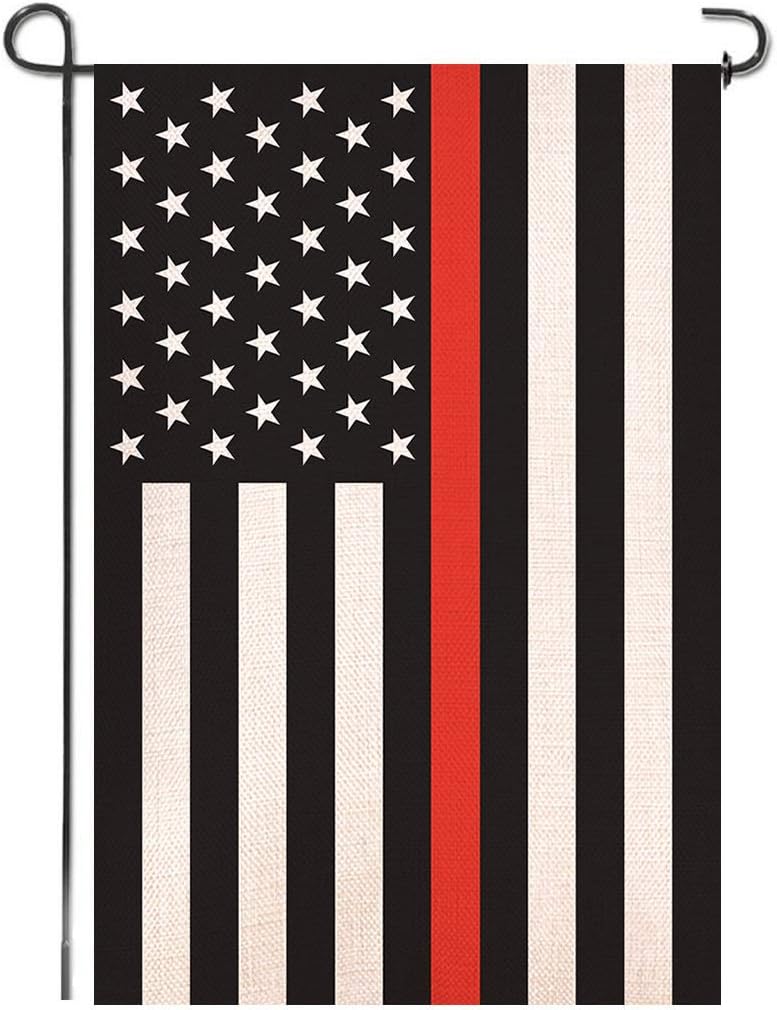 Shmbada Thin Red Line Burlap Garden Flag - Black White and Red Stripe ...