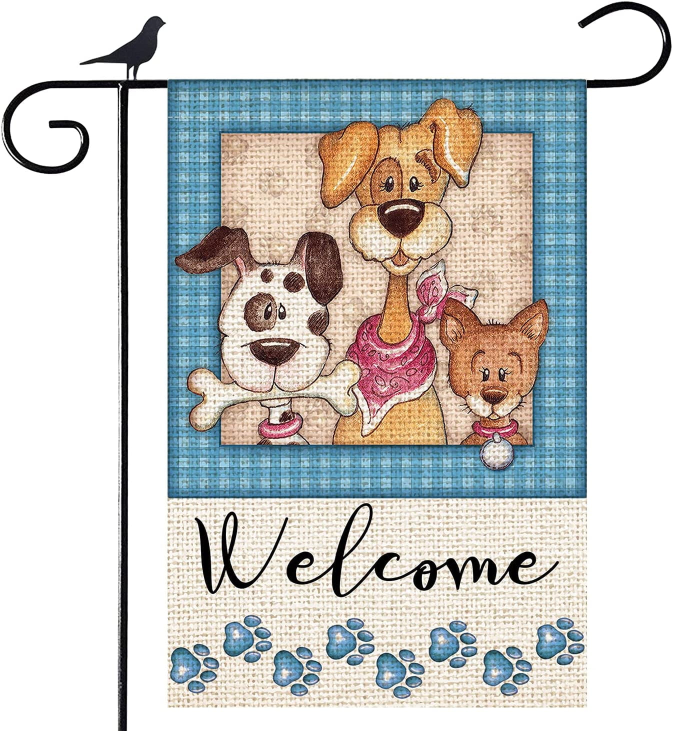 Shmbada Welcome Dogs Puppy Paw Print Garden Flag Double Sided 12"x18 ...