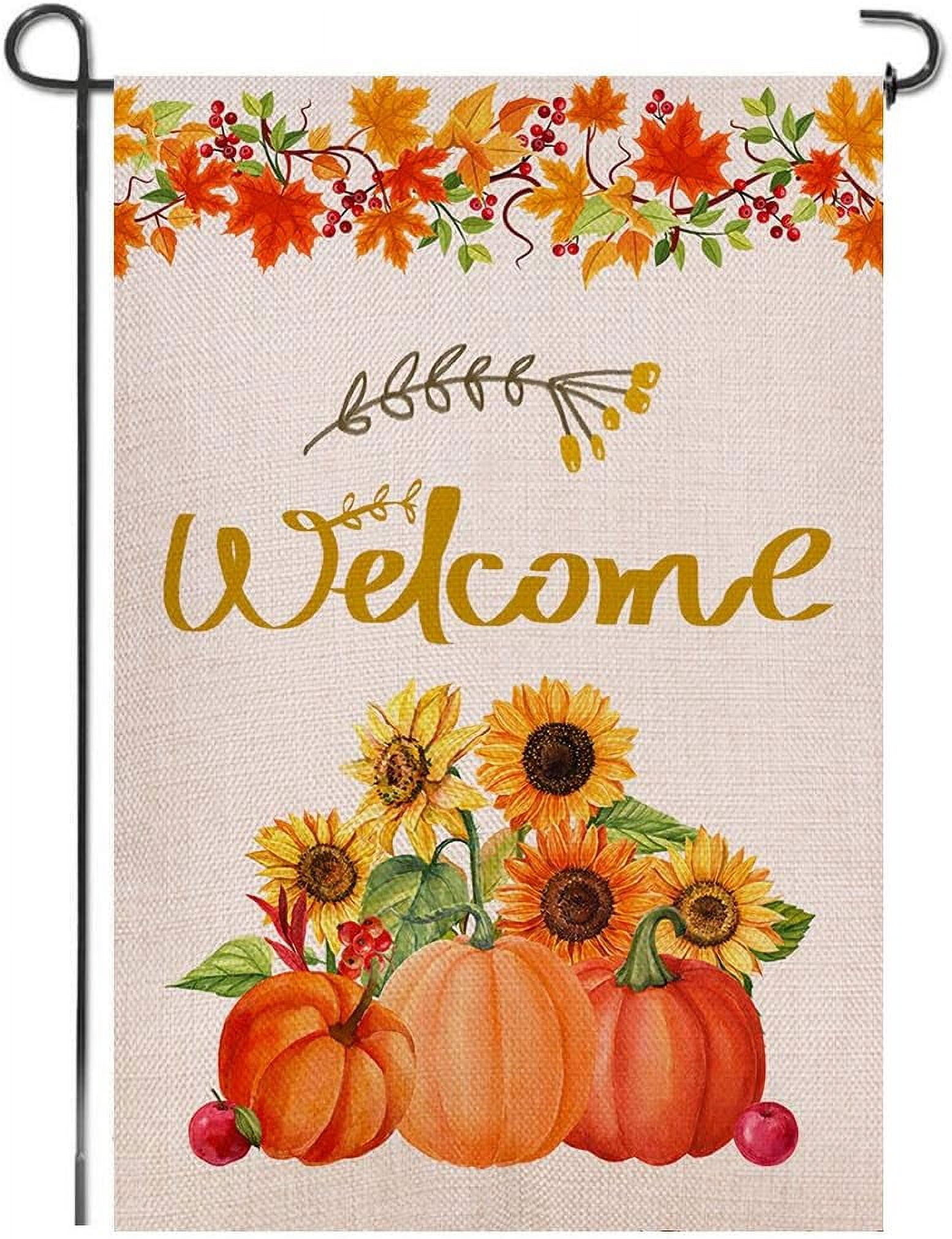 Shmbada Welcome Fall Burlap Garden Flag Double Sided Vertical Yard Lawn ...