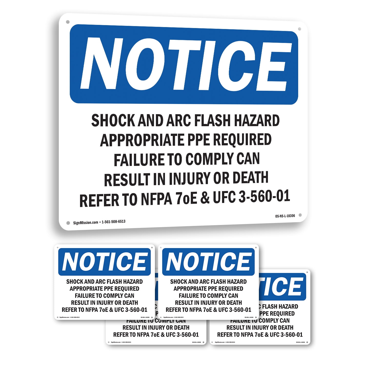 Shock And Arc Flash Hazard Appropriate PPE OSHA Notice Aluminum Sign 18 ...
