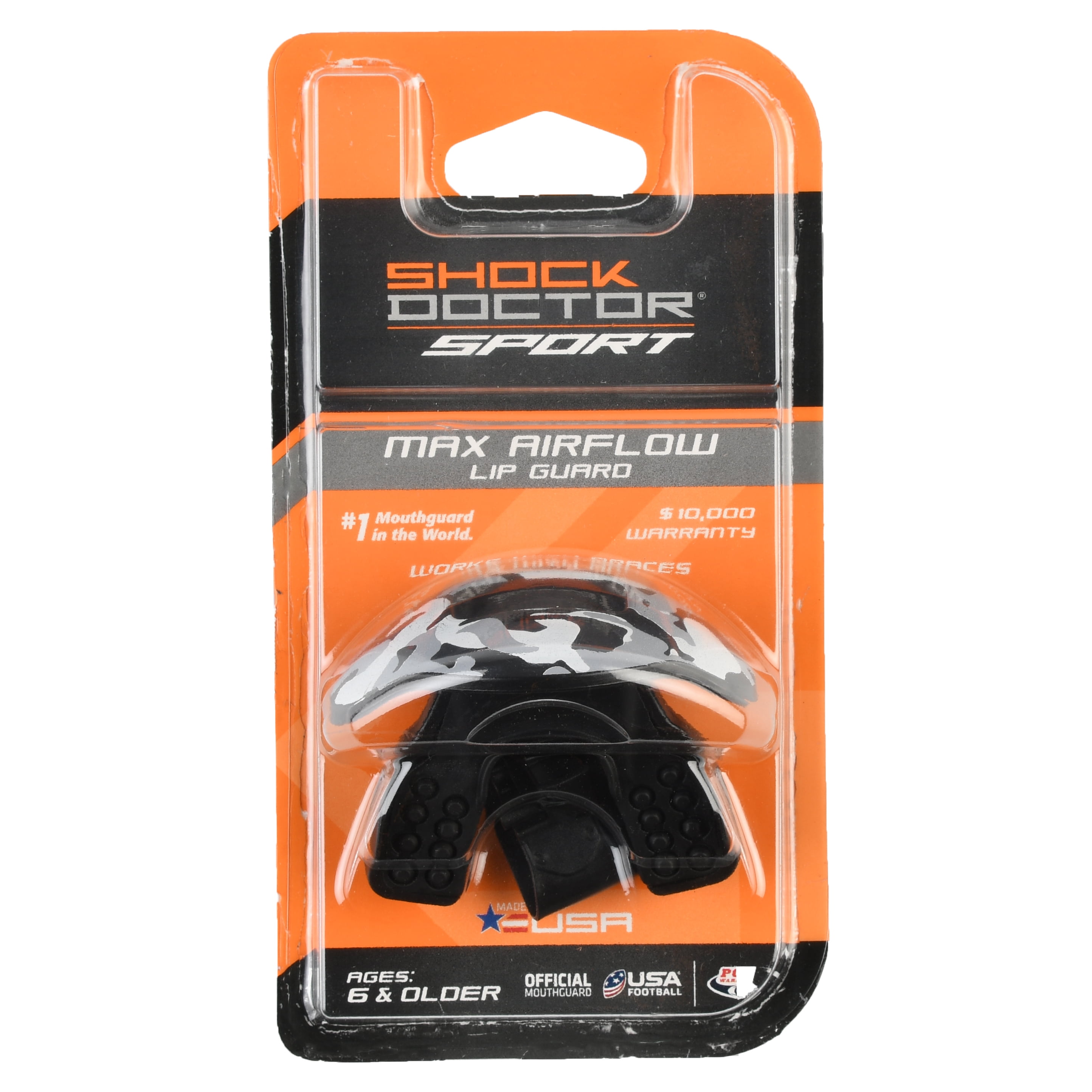 Shock Doctor Max AirFlow Lip Guard Black White Camo One Size Mouthguard ...