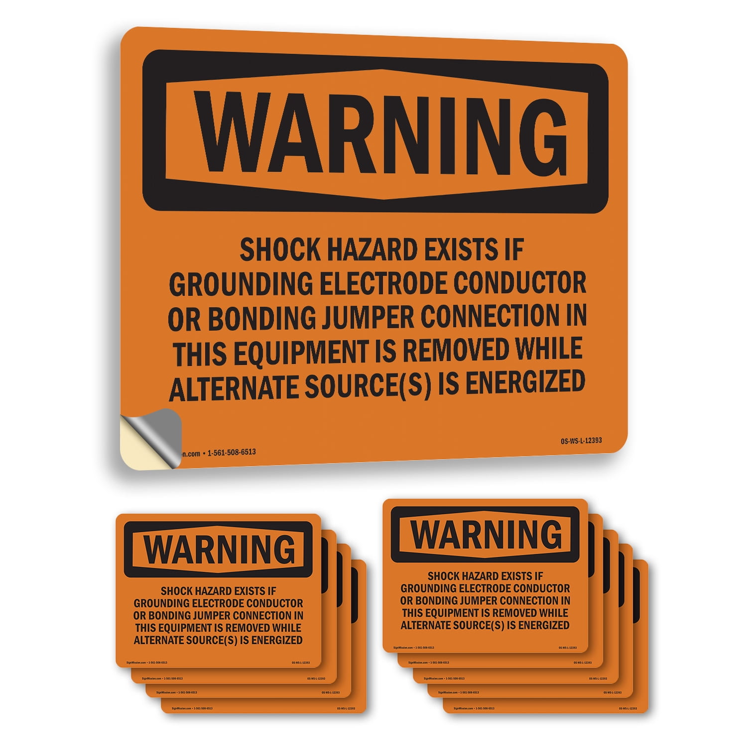 Shock Hazard Exists If Grounding Electrode OSHA WARNING Vinyl Decal ...