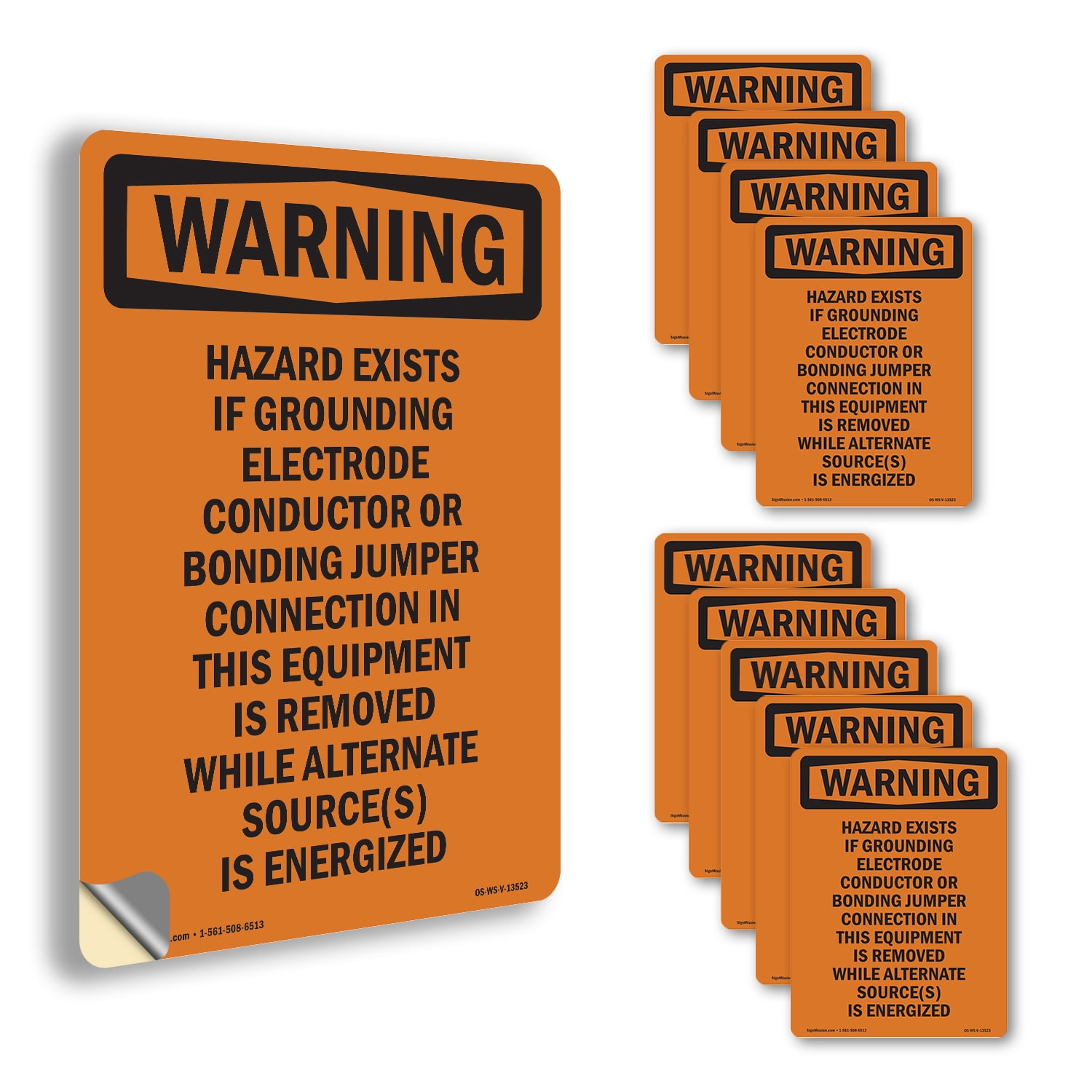 Shock Hazard Exists If Grounding OSHA WARNING Vinyl Decal Label 7 Inch ...