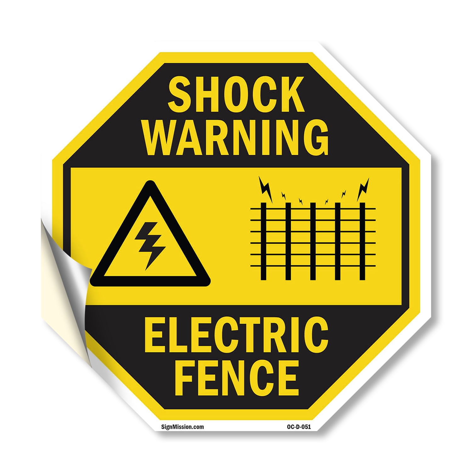 Shock Warning Electric Fence 18 inch X 18 inch Octagon Vinyl Label ...