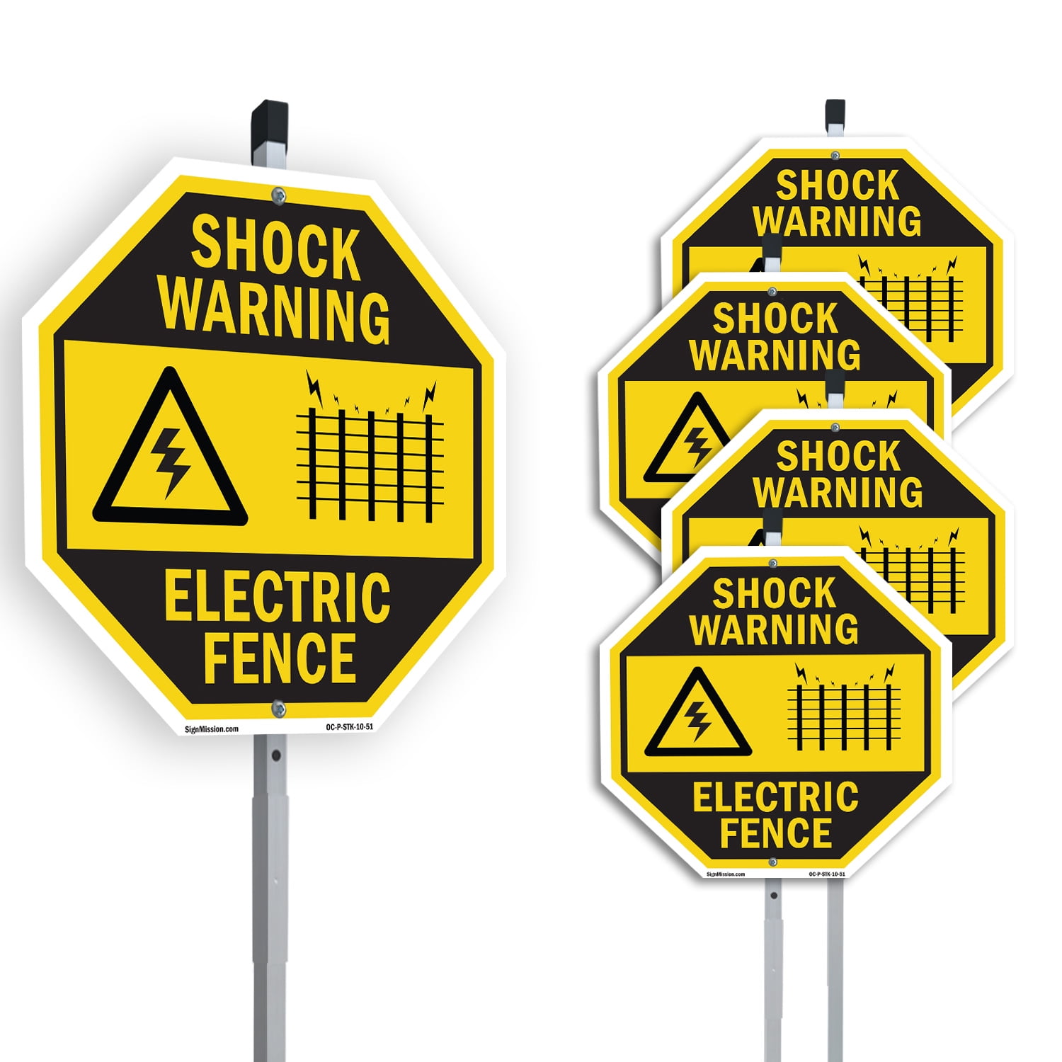 Shock Warning Electric Fence (5 Pack) 10 inch X 10 inch Octagon Plastic ...