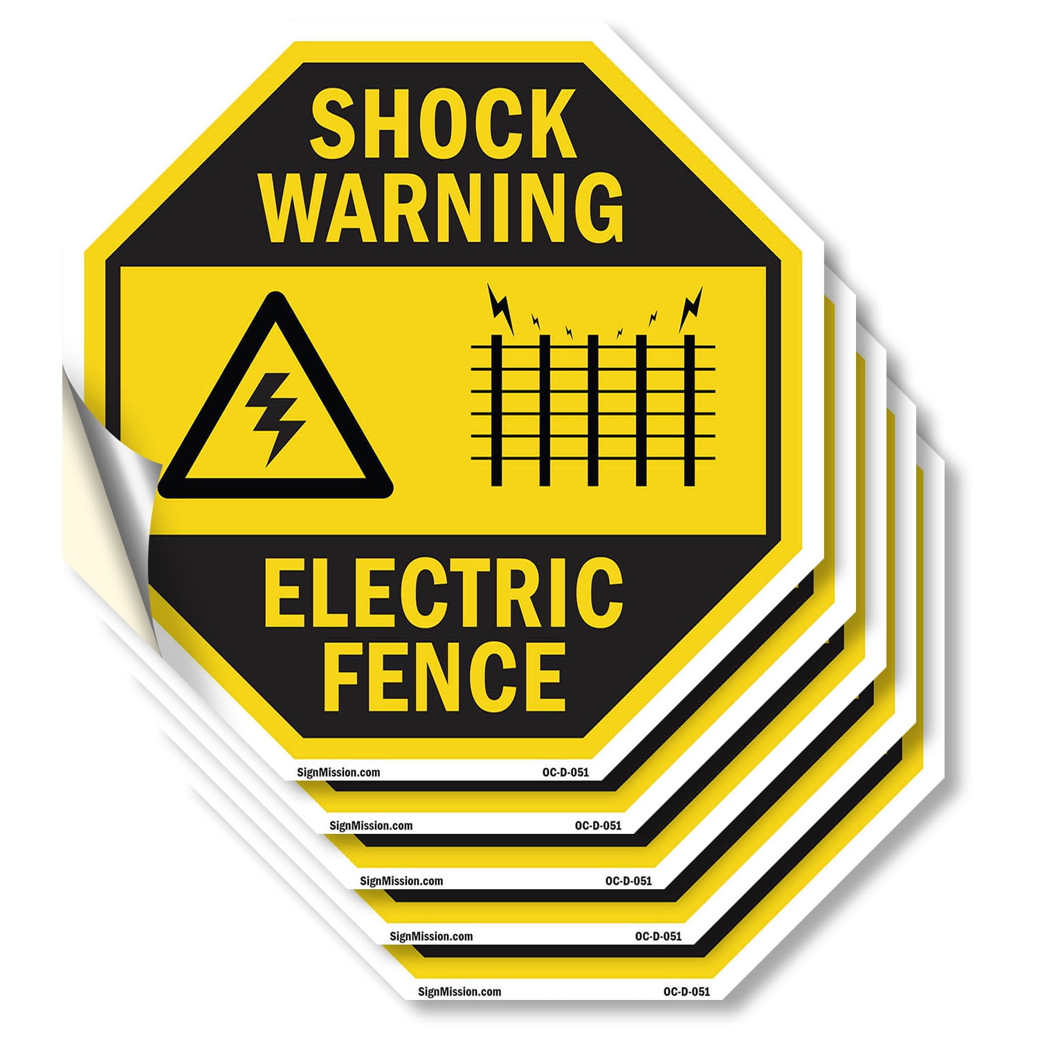 Shock Warning Electric Fence (5 Pack) 4 inch X 4 inch Octagon Vinyl ...