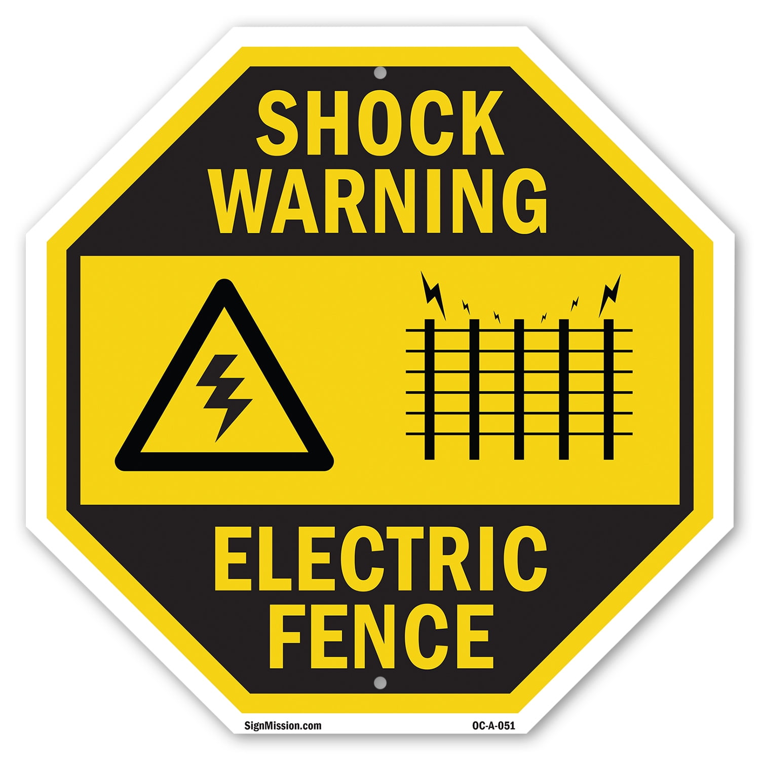 Shock Warning Electric Fence 6 inch X 6 inch Octagon Plastic Sign ...