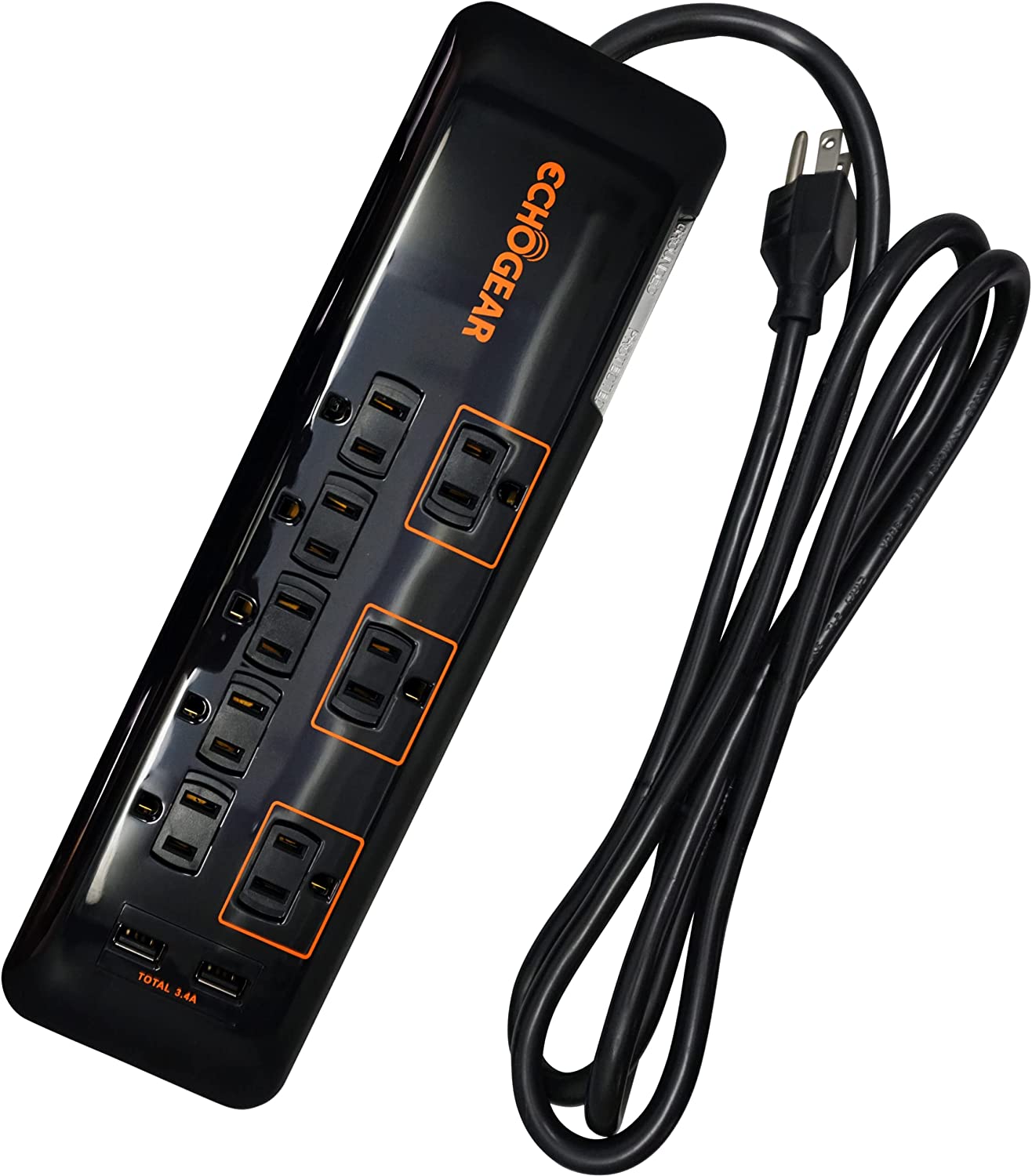 ShockShield Low Profile Surge Protector Power Strip with 8 Outlets & 2 ...