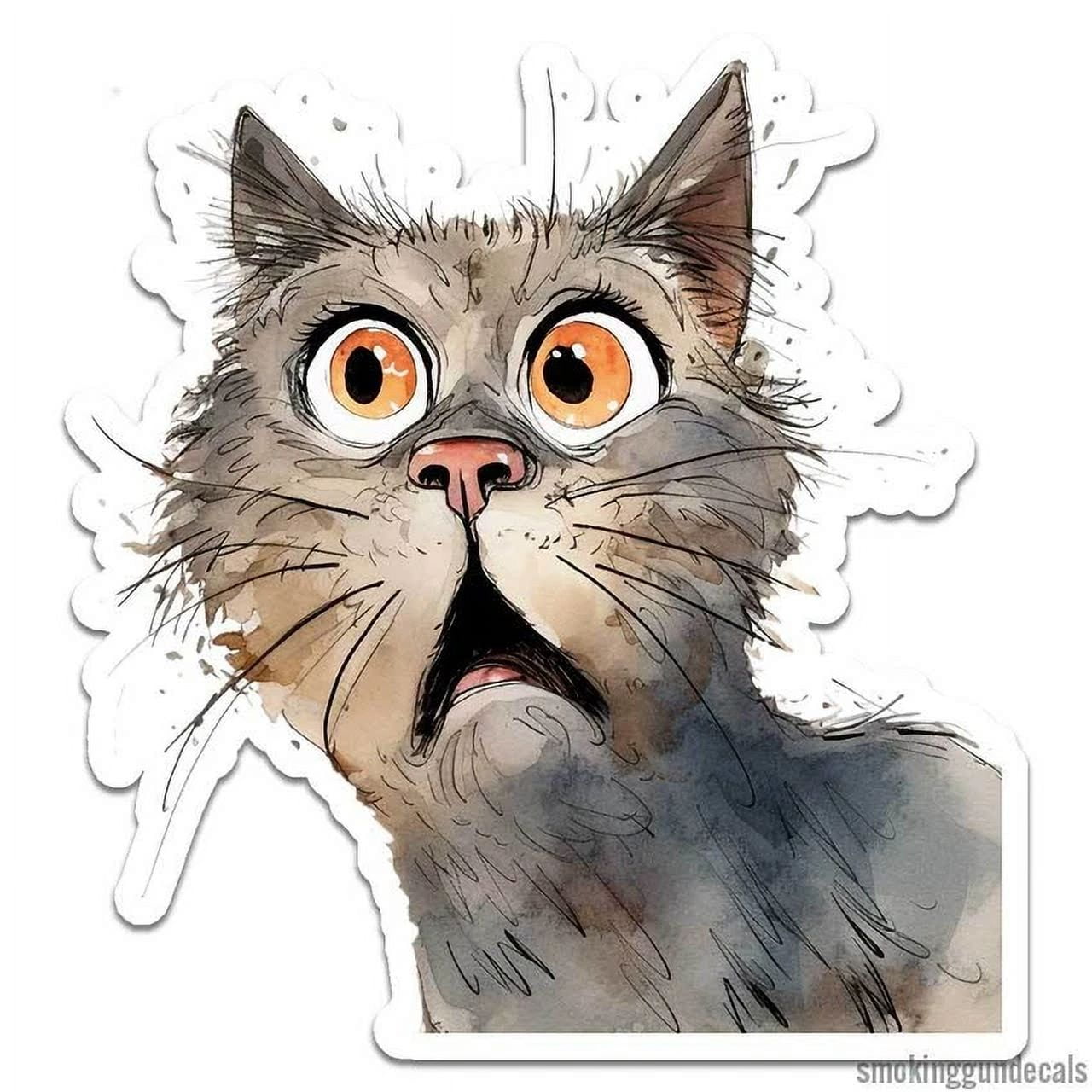 Shocked Grey Cat Sticker Indoor Outdoor Phone Decal Water Bottle ...