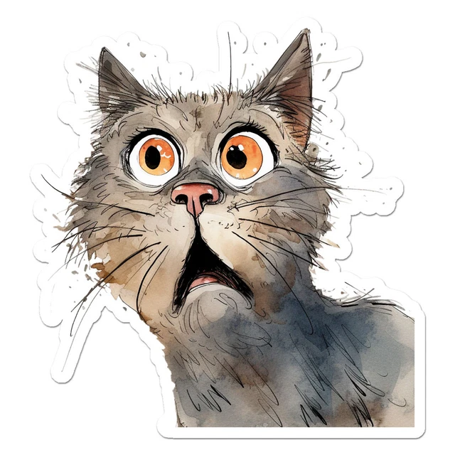 Shocked Grey Cat Sticker Phone Decal Water Bottle Stickers Car Decals ...