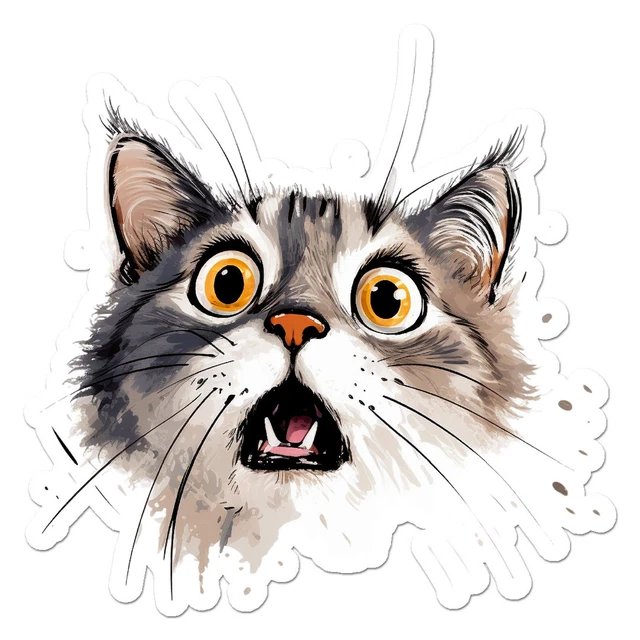 Shocked Grey Cat Sticker Phone Decal Water Bottle Stickers Car Decals ...