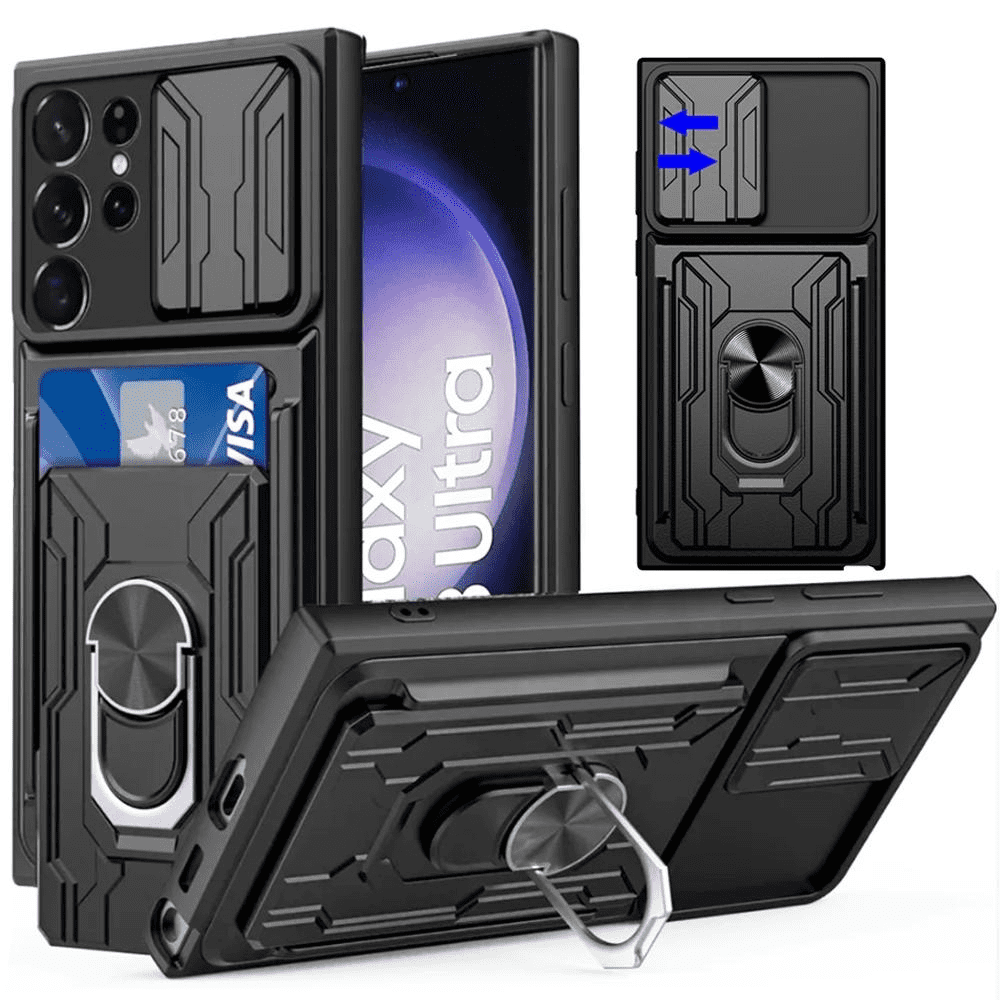 Shockproof Heavy Hard Phone Case with Card Slot and Metal Stand for S25 ...