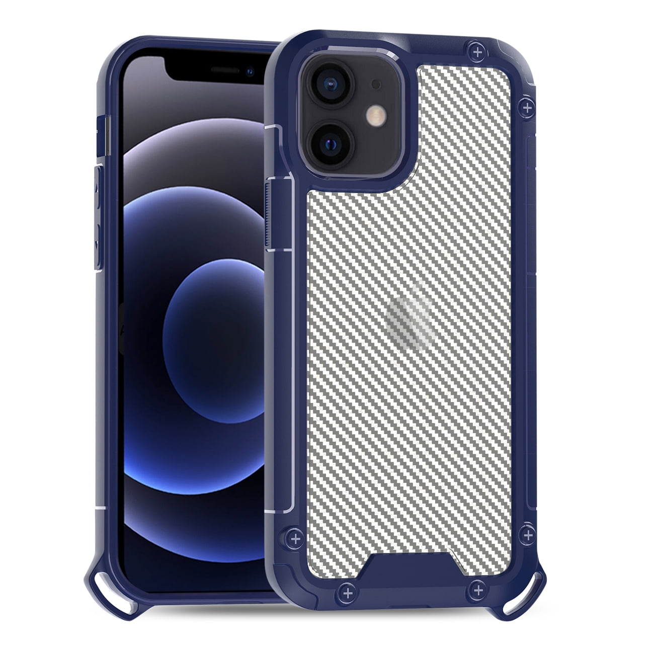 Shockproof Pc Bumper Case With Carbon Fiber Pattern In Navy For Iphone ...