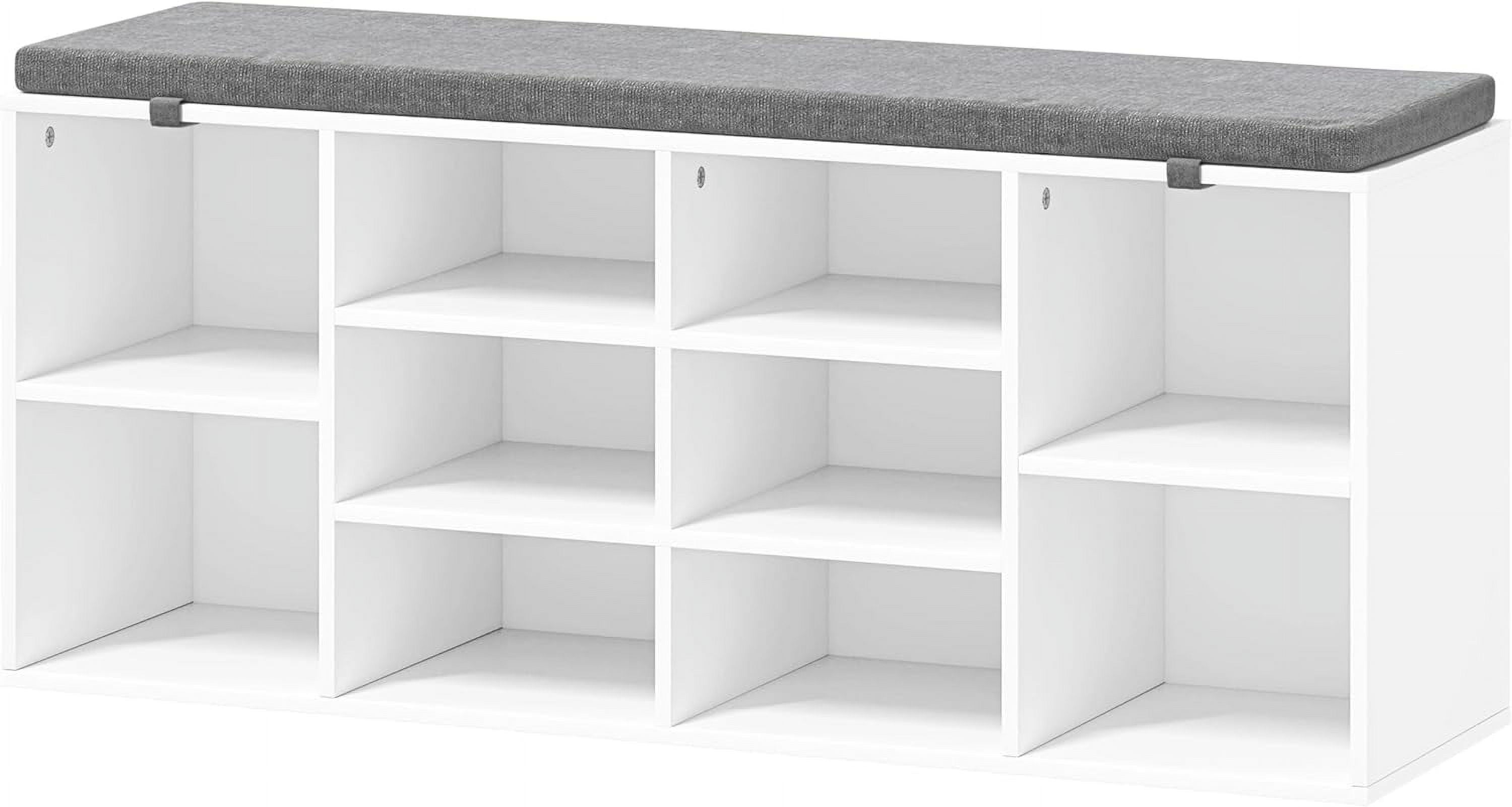 Shoe Bench, 10 Cubbies Storage Rack Bench with Removable Padded Seat ...