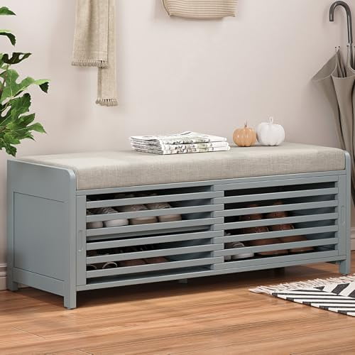 Shoe Bench, 2-Tier Entryway Bench with Storage, Shutter Shoe Storage ...