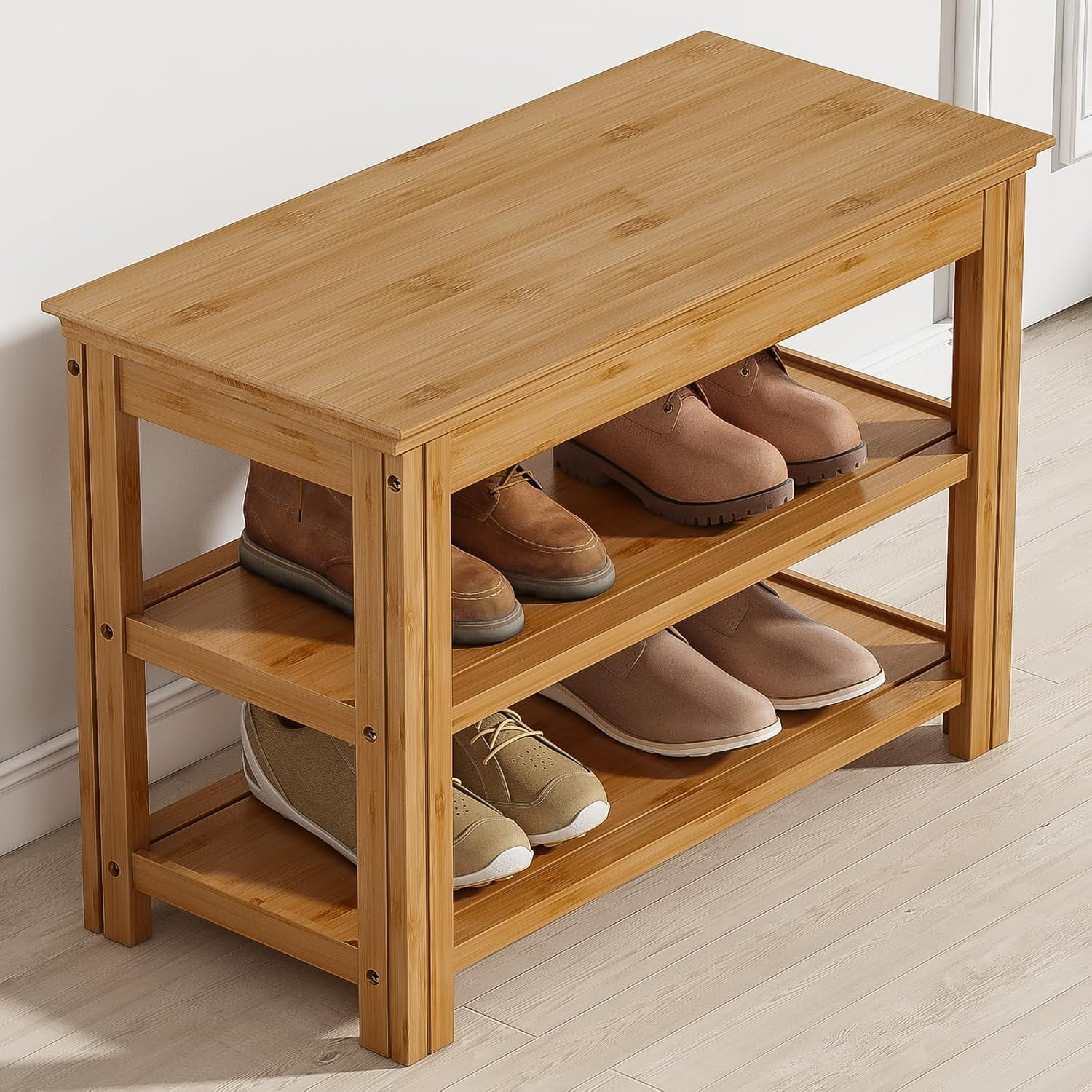 Shoe Bench 3 Tier Bamboo Entryway Storage Benches Small Shoe Rack with ...