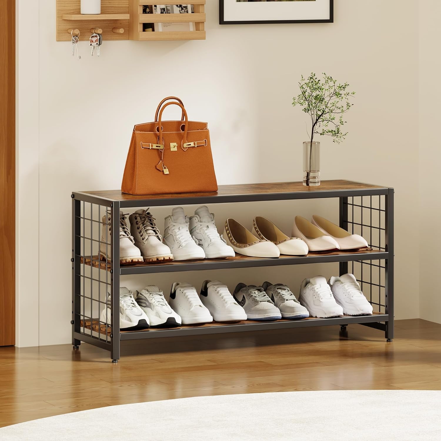 Shoe Bench, 3-Tier Shoe Rack, Industrial Shoe Organizer Storage Bench ...