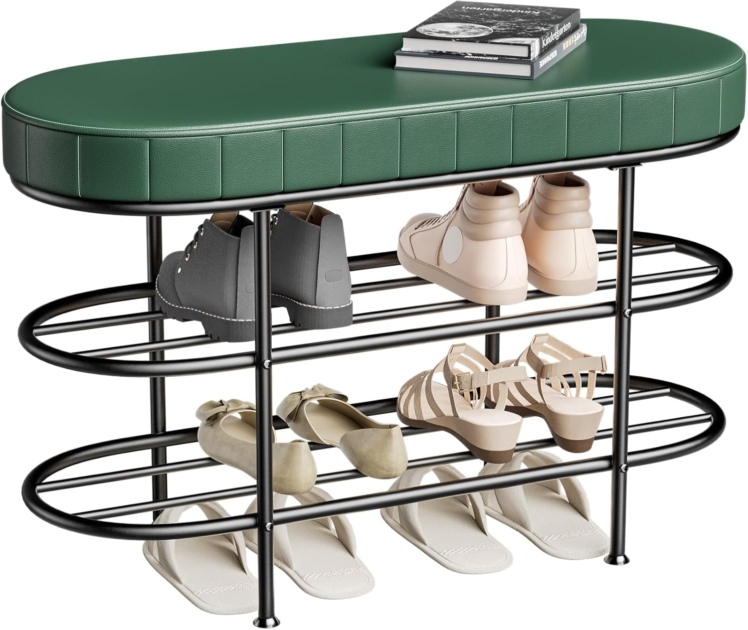 Shoe Bench, 3 Tier Storage Bench with Synthetic Leather Cushion, for ...