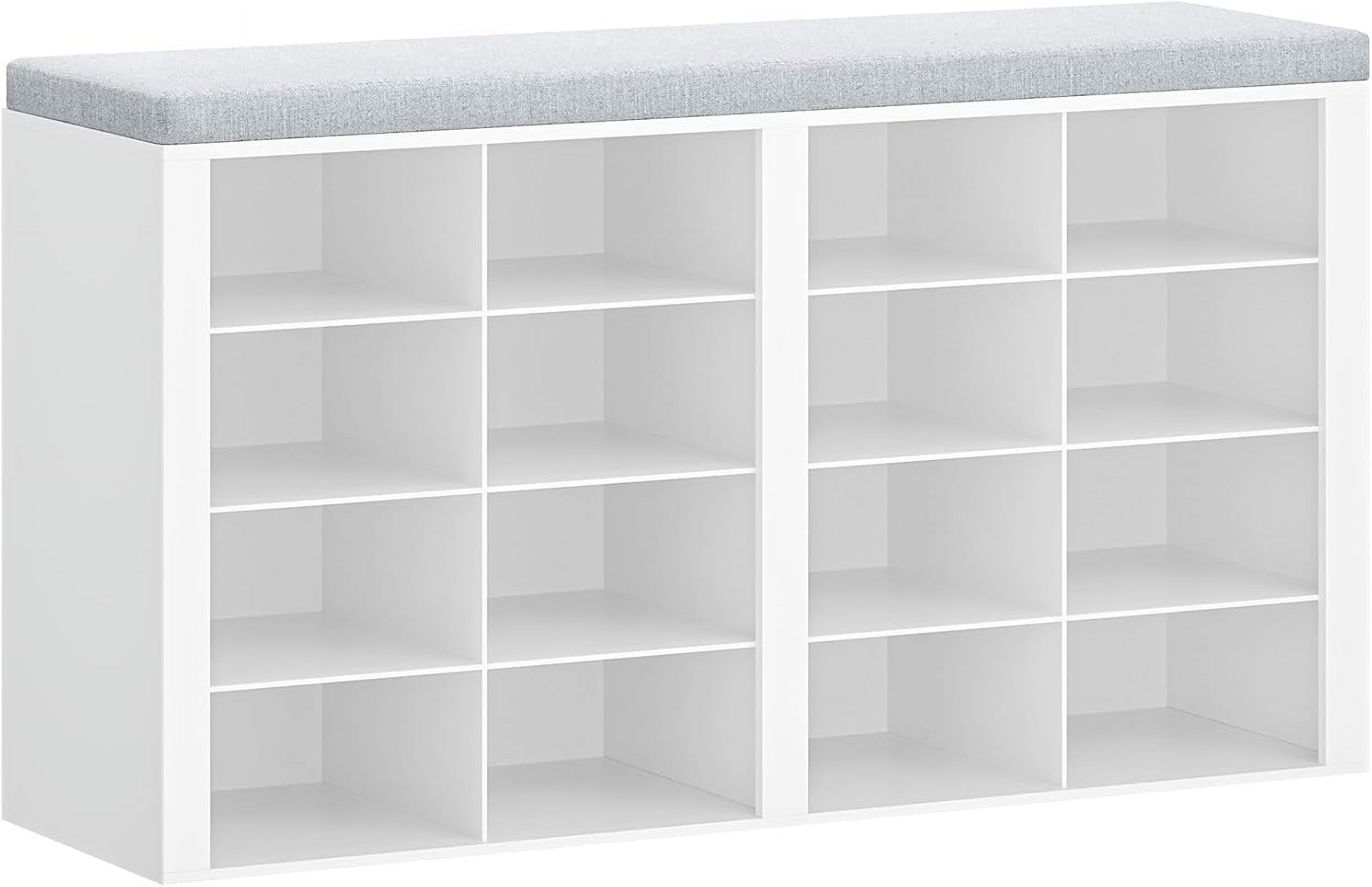 Shoe Bench with Cushion, Entryway Storage Bench with 16 Cubbies, Cubby ...