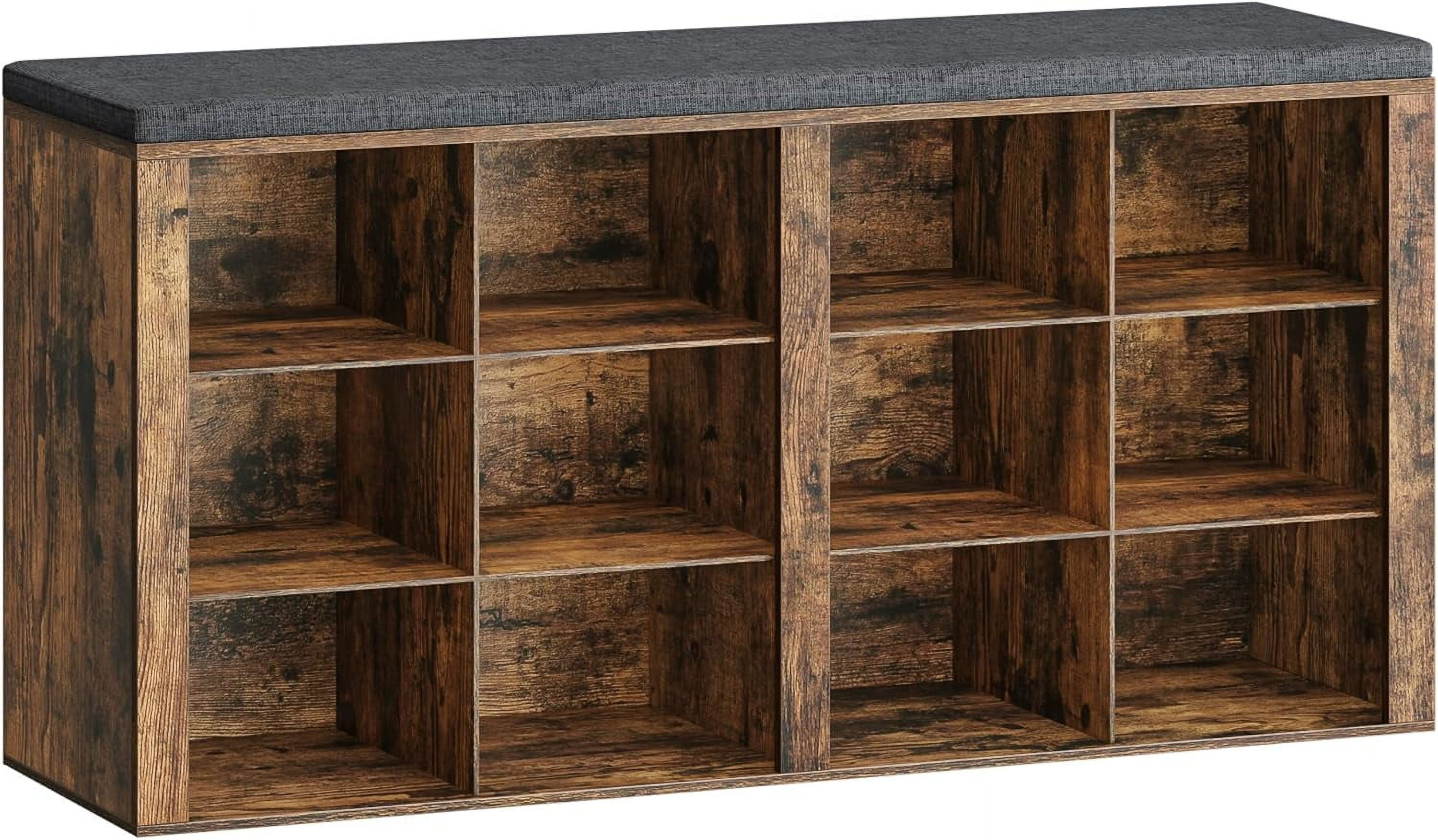 Shoe Bench with Cushion, Entryway Storage Bench with 12 Cubbies, Cubby ...