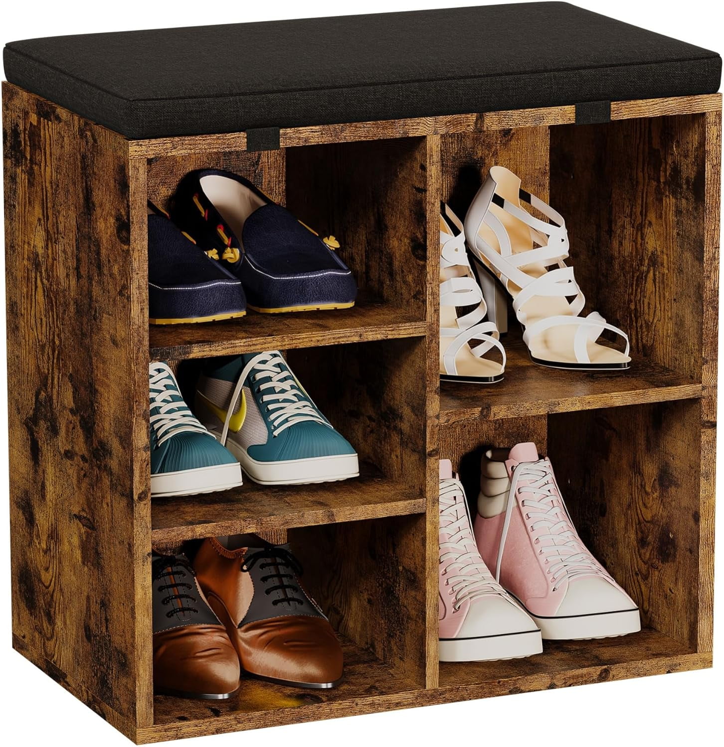 Shoe Bench with Cushion, Storage Bench with Padded Seat, Cubby Shoe ...