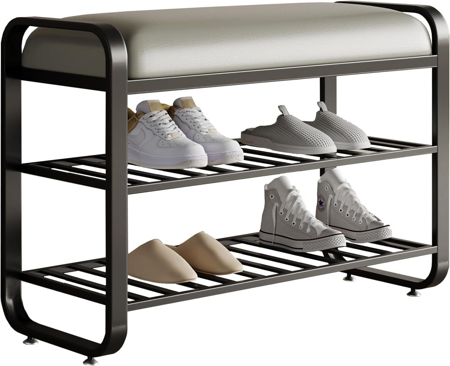 Shoe Bench,Entryway 3-Tier Metal Shoe Organizer with Cushion,Modern ...