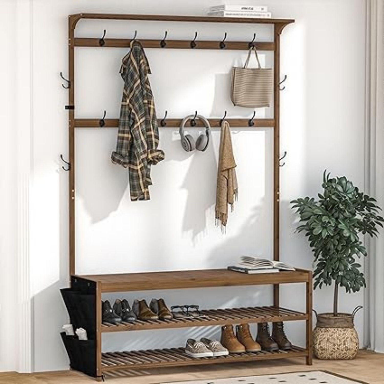with Shoe Bench Entryway Bench with Coat Rack 6-in-1 Coat Rack Shoe ...