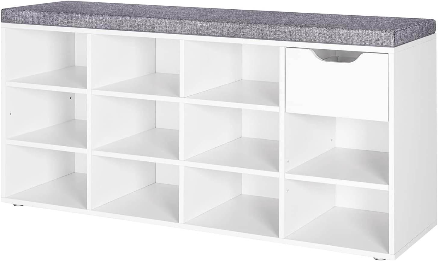 Shoe Bench, Entryway Storage Bench with Drawer and 11 Cubbies, Cubby ...
