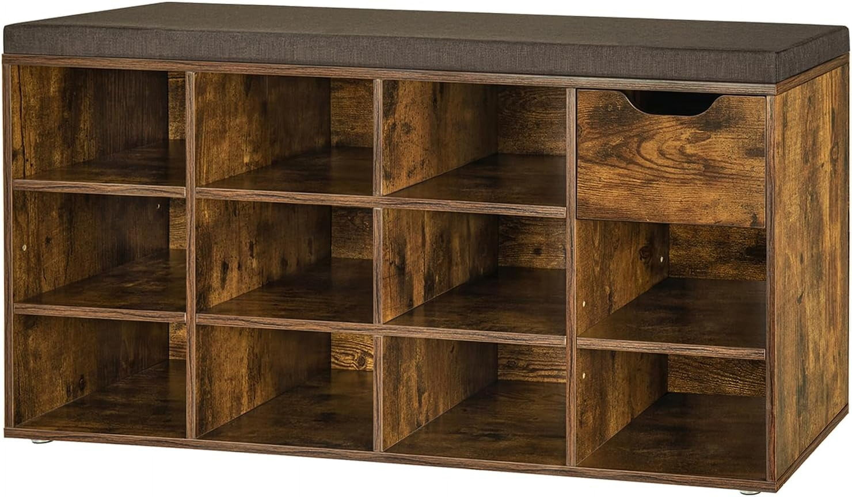 Shoe Bench, Entryway Storage Bench with Drawer and 11 Cubbies, Cubby ...
