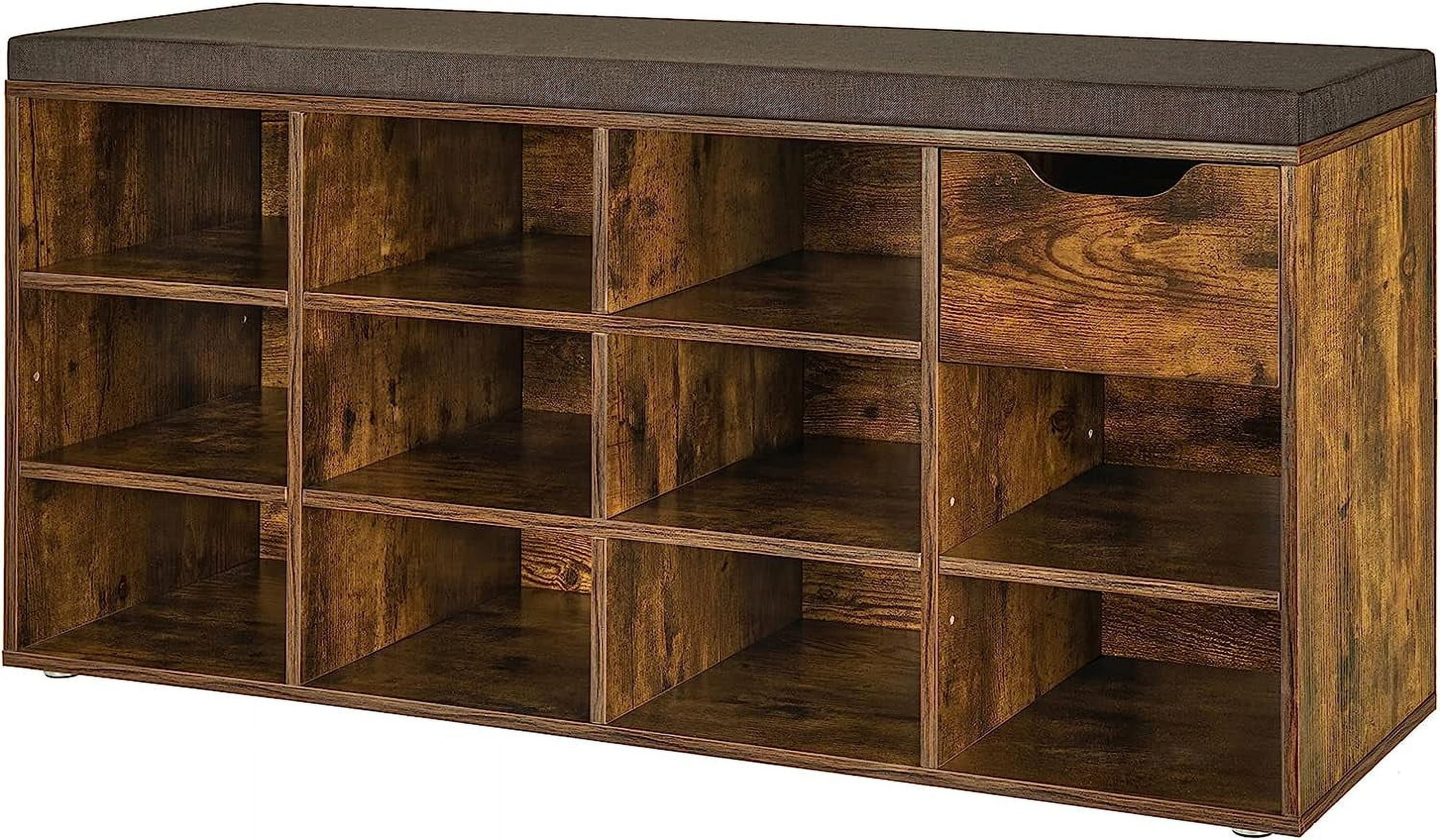 Shoe Bench, Entryway Storage Bench with Drawer and 11 Cubbies, Cubby ...