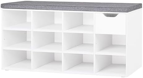 Shoe Bench, Entryway Storage Bench with Drawer and 14 Cubbies, Long ...